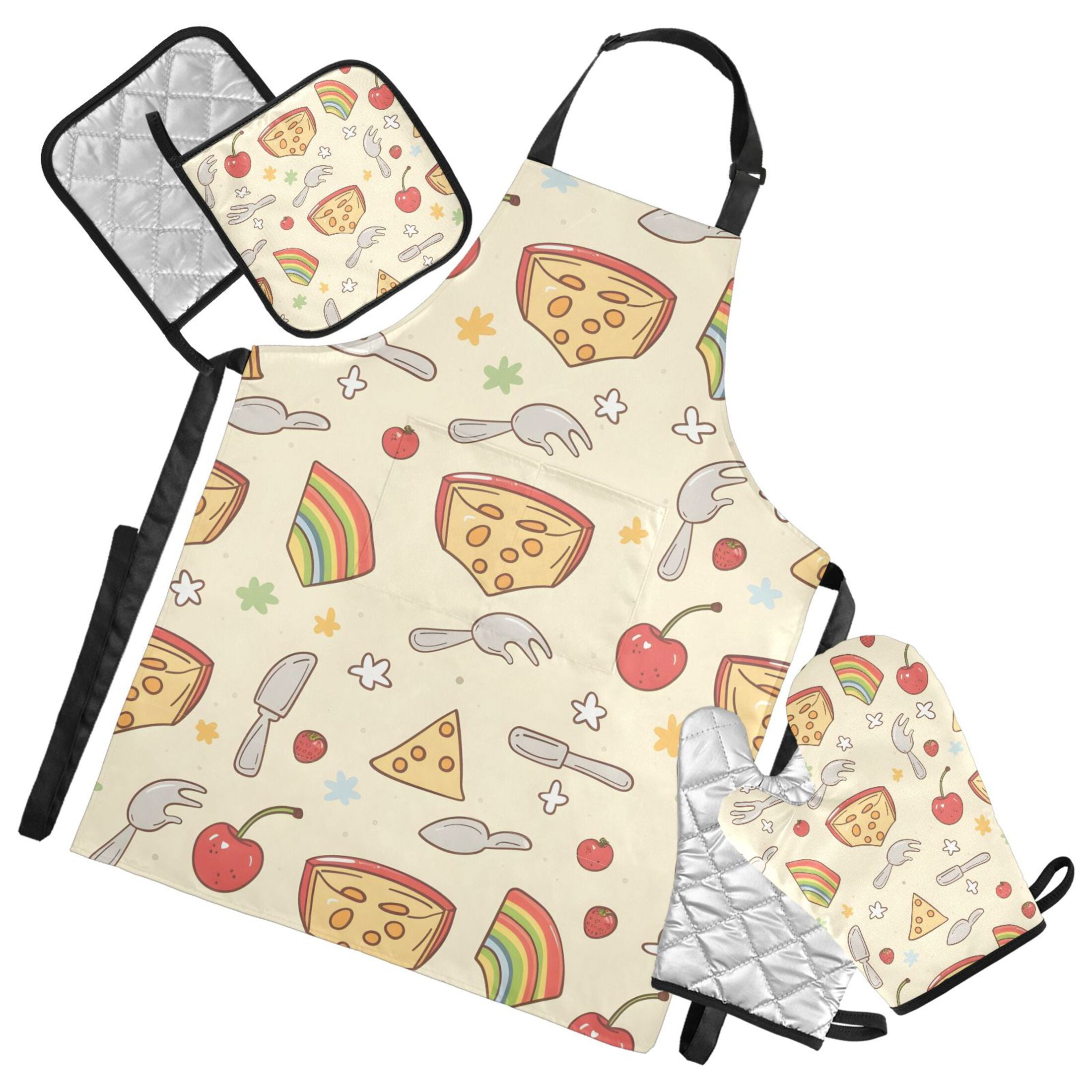 Teddy Bear and Cake 5 Pcs Kitchen Set Heat Resistant Oven Mitts and Non ...
