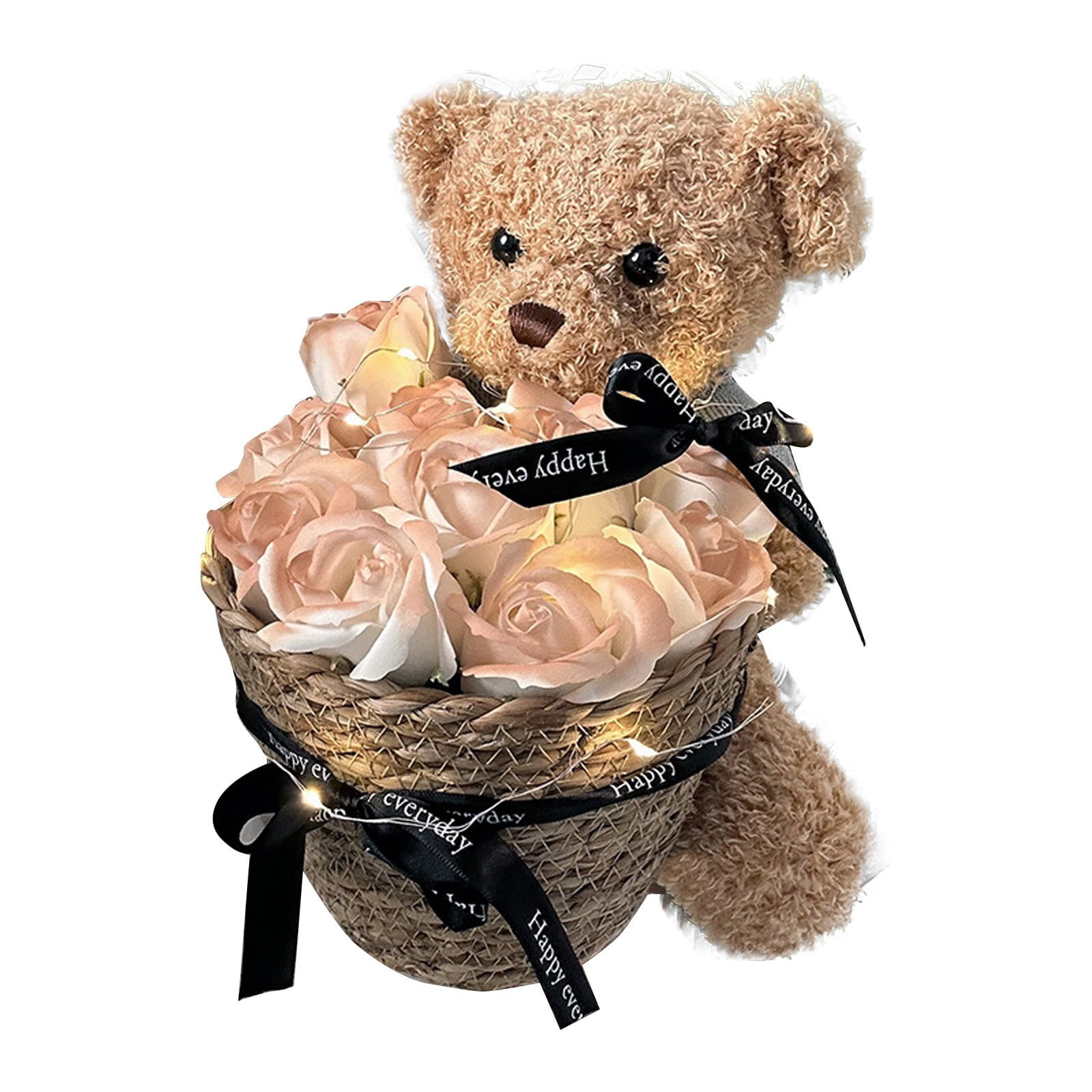 Teddy Bear and Rose Bouquet Handmade Floral Gift Set for Valentine’s ...