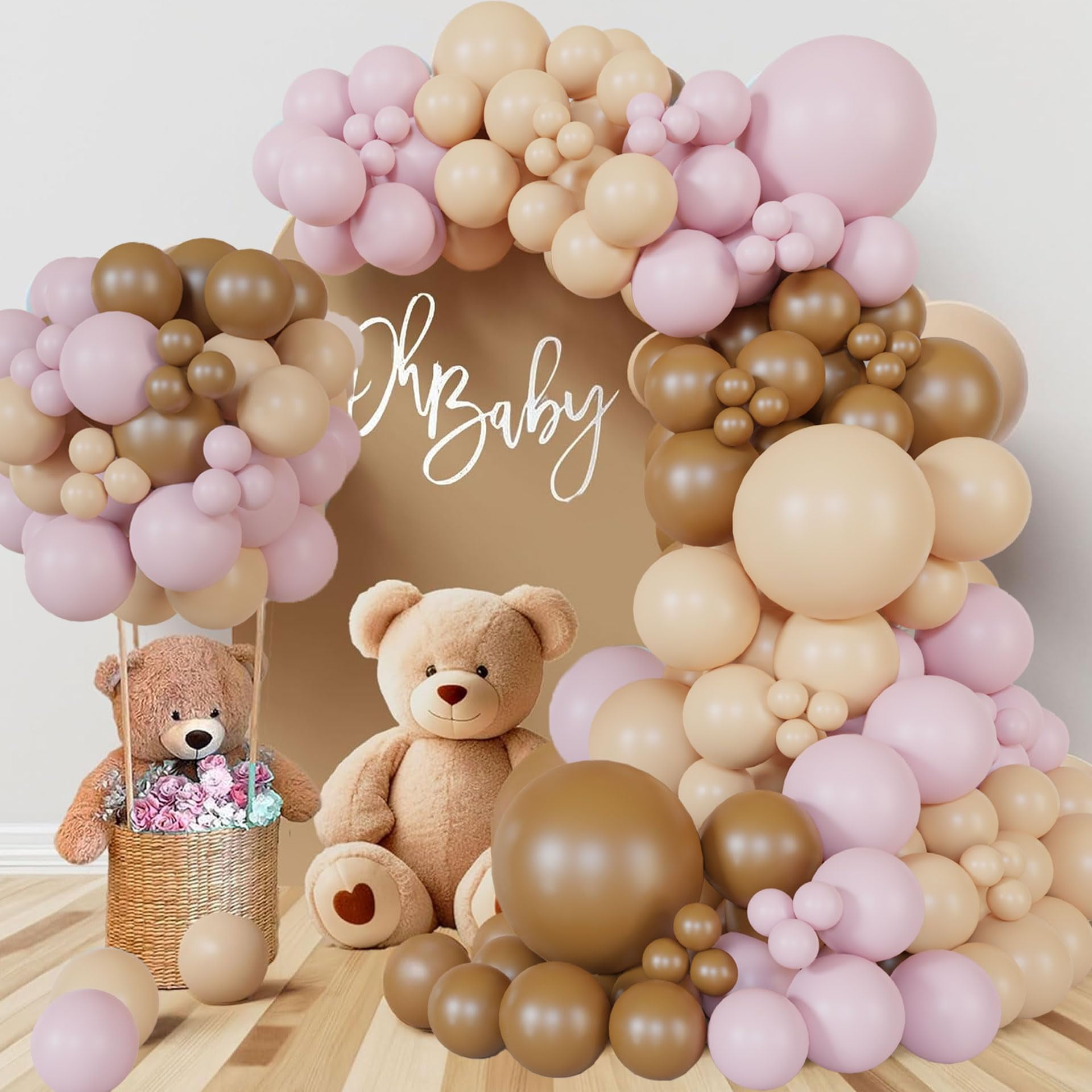 Teddy Bear theme Balloon Arch Kit KKS1 Light Pink beige Tan and Brown ...