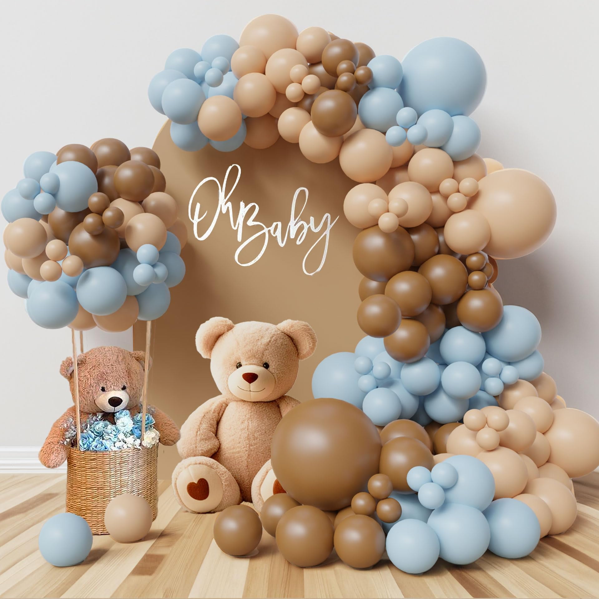 Teddy Bear theme Balloon Arch Kit Light Blue beige Tan and Brown Globos ...