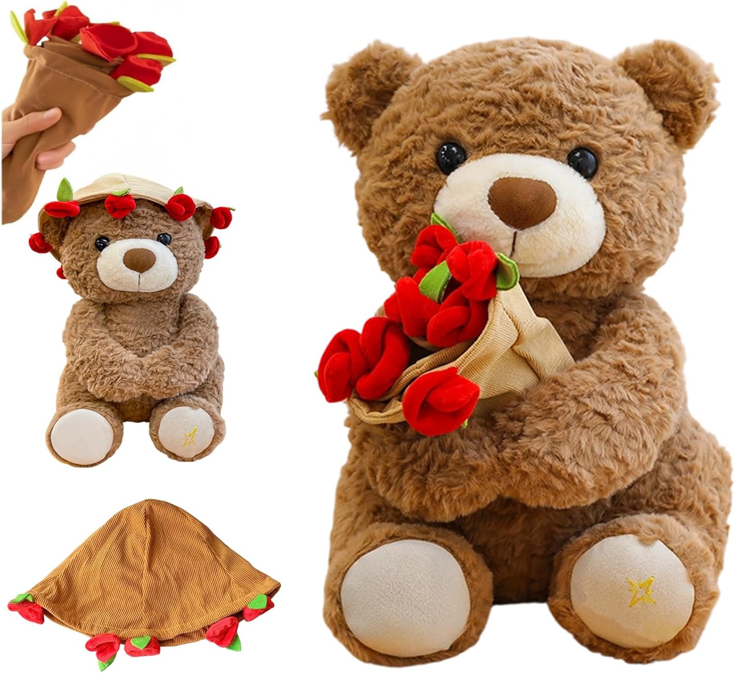 Teddy Bear with Bouquet, Cute Stuffed Animal, Teddy Bear for Girlfriend ...