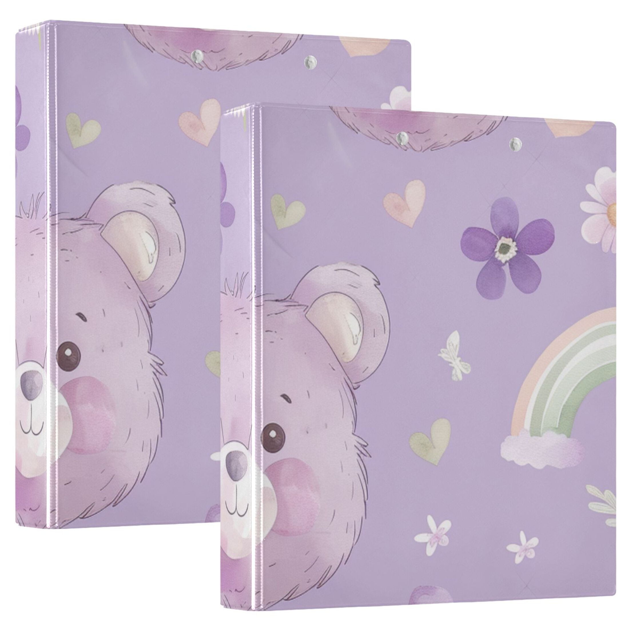 Teddy Bear with Rainbows Flowers 3 Ring Binders 1.5 inch Hardcover File ...