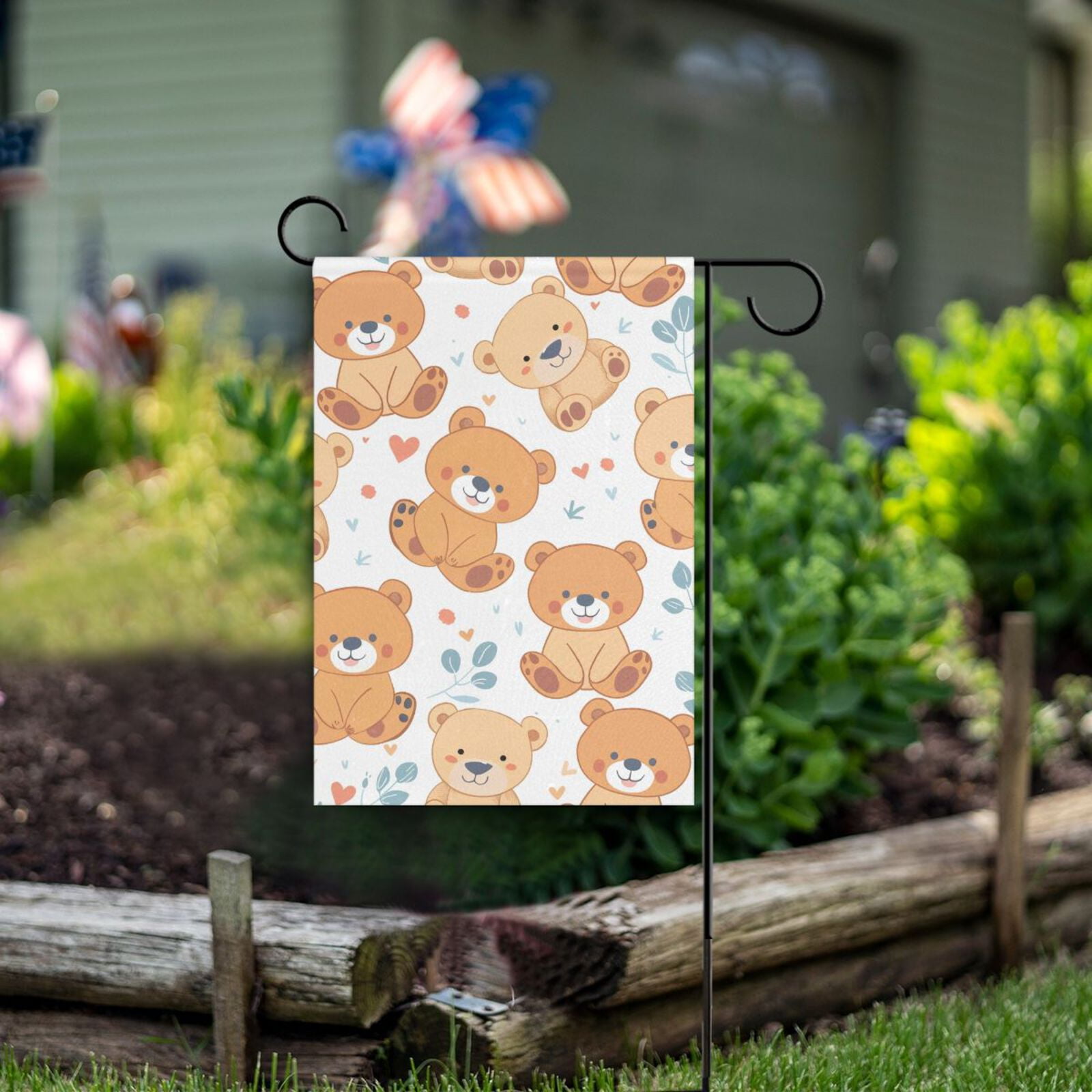 Teddy Bears Full Garden Flag Double Sided Outdoor Banners for Courtyard ...