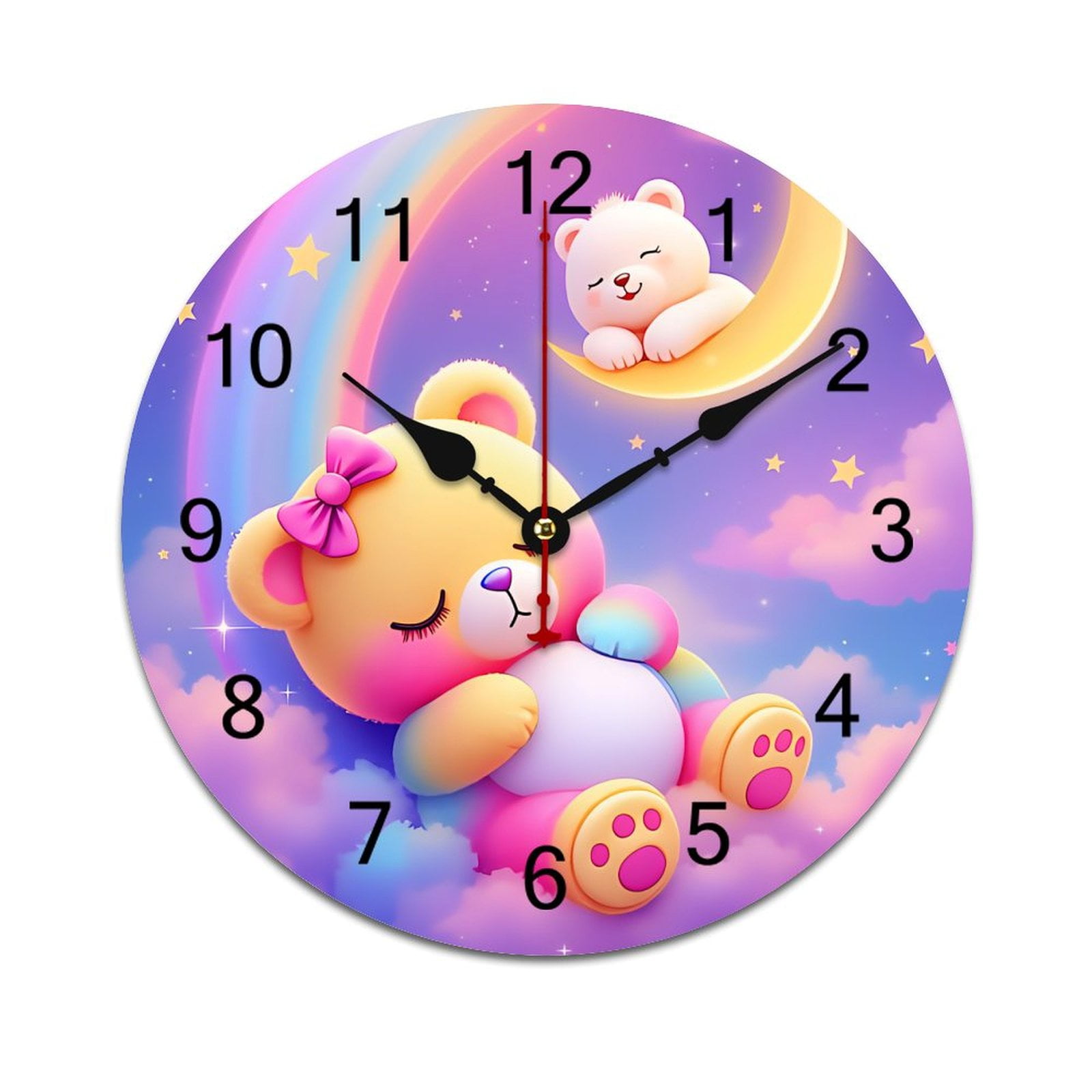 Teddy Bears Rainbow Bedroom Wall Clock Large Modern Kitchen Dinning ...