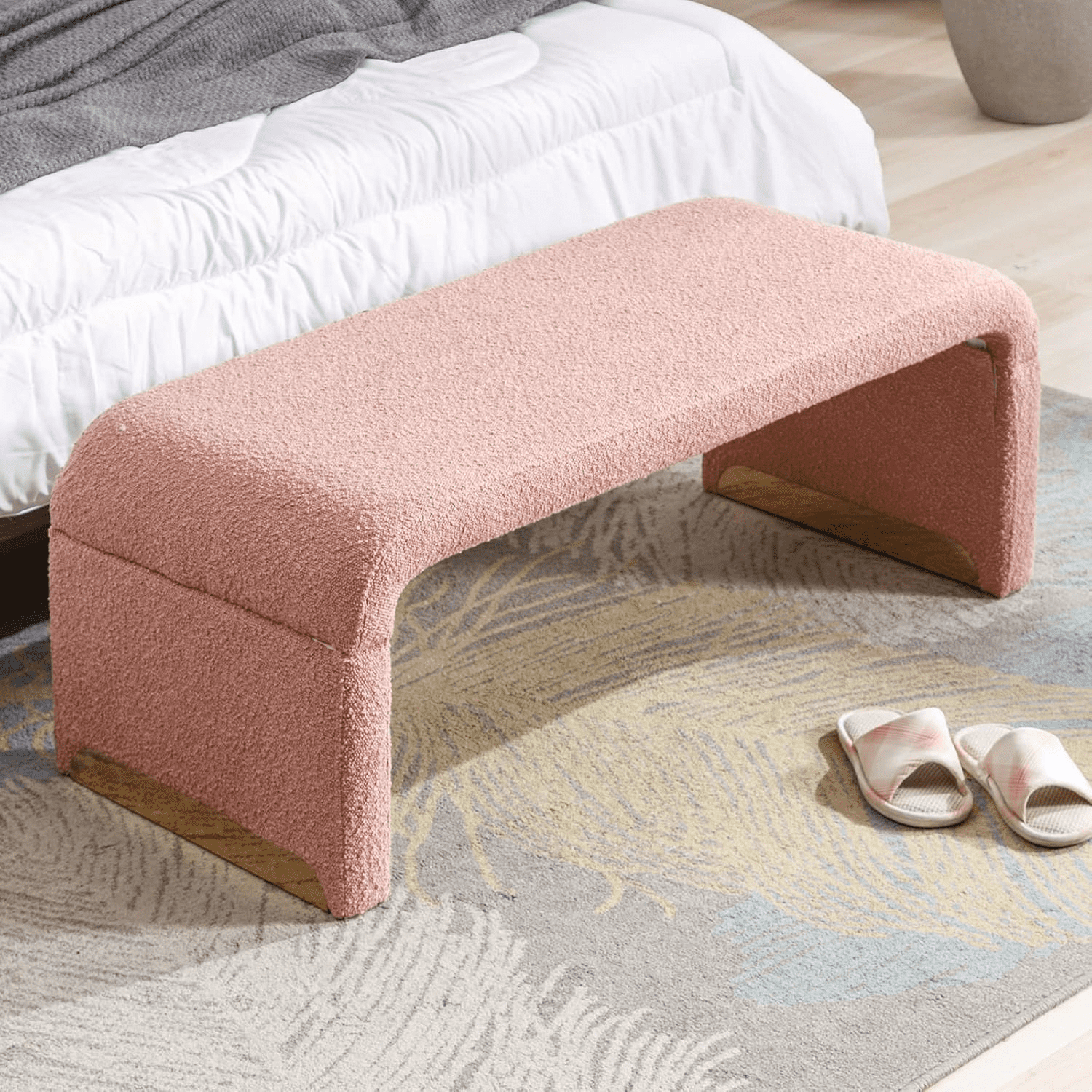 Teddy Bed Bench for Bedroom End of Bed Arched Faux Fur Window Seating ...