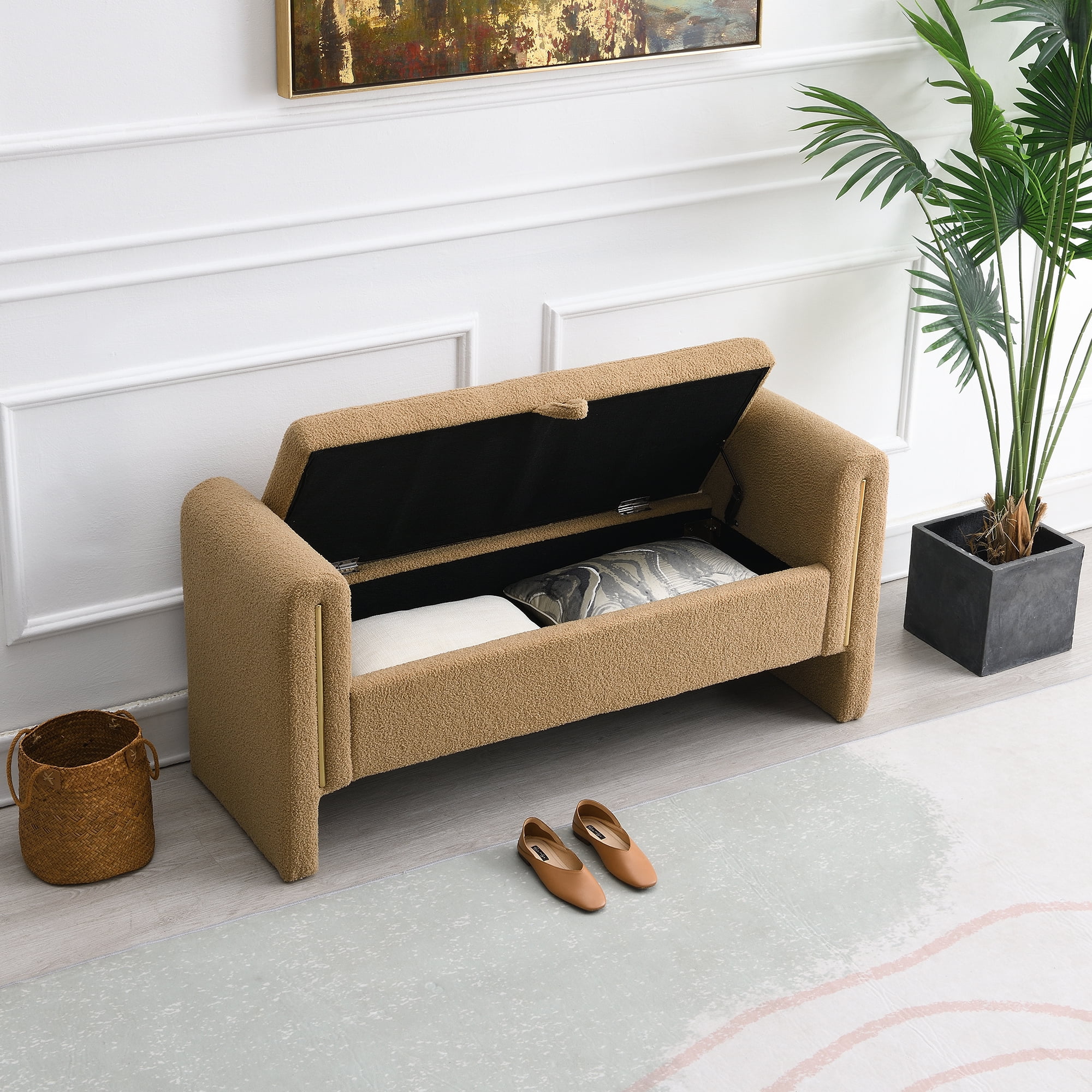 Teddy Bed End Bench with Arms and Storage,Upholstered Large Foot Rest ...