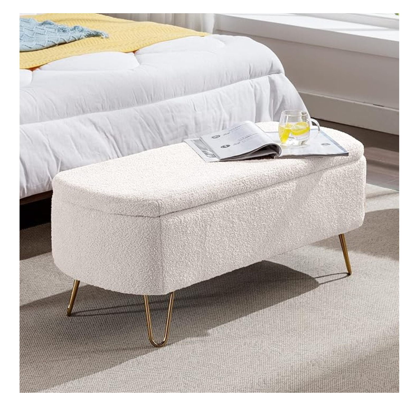 Teddy Bedroom Storage Benches End of Bed 38.9" Faux Fur Ottoman with ...