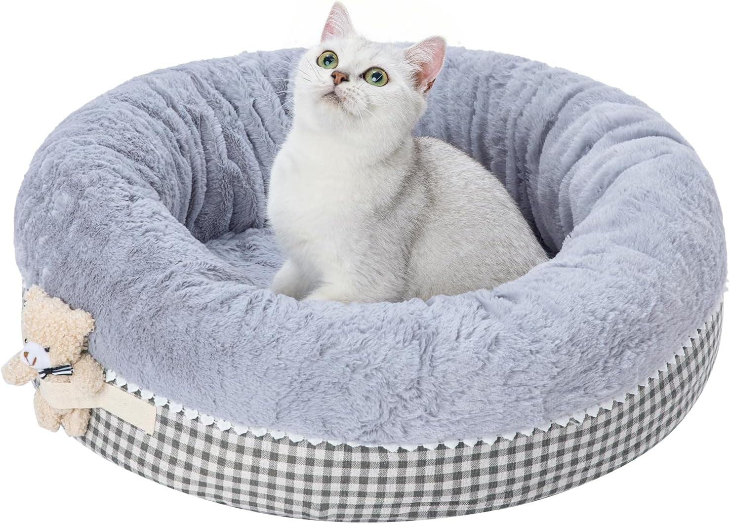 Teddy Donut Bed for Indoor Cats, Washable & Warm Small Dog Bed, Cute ...