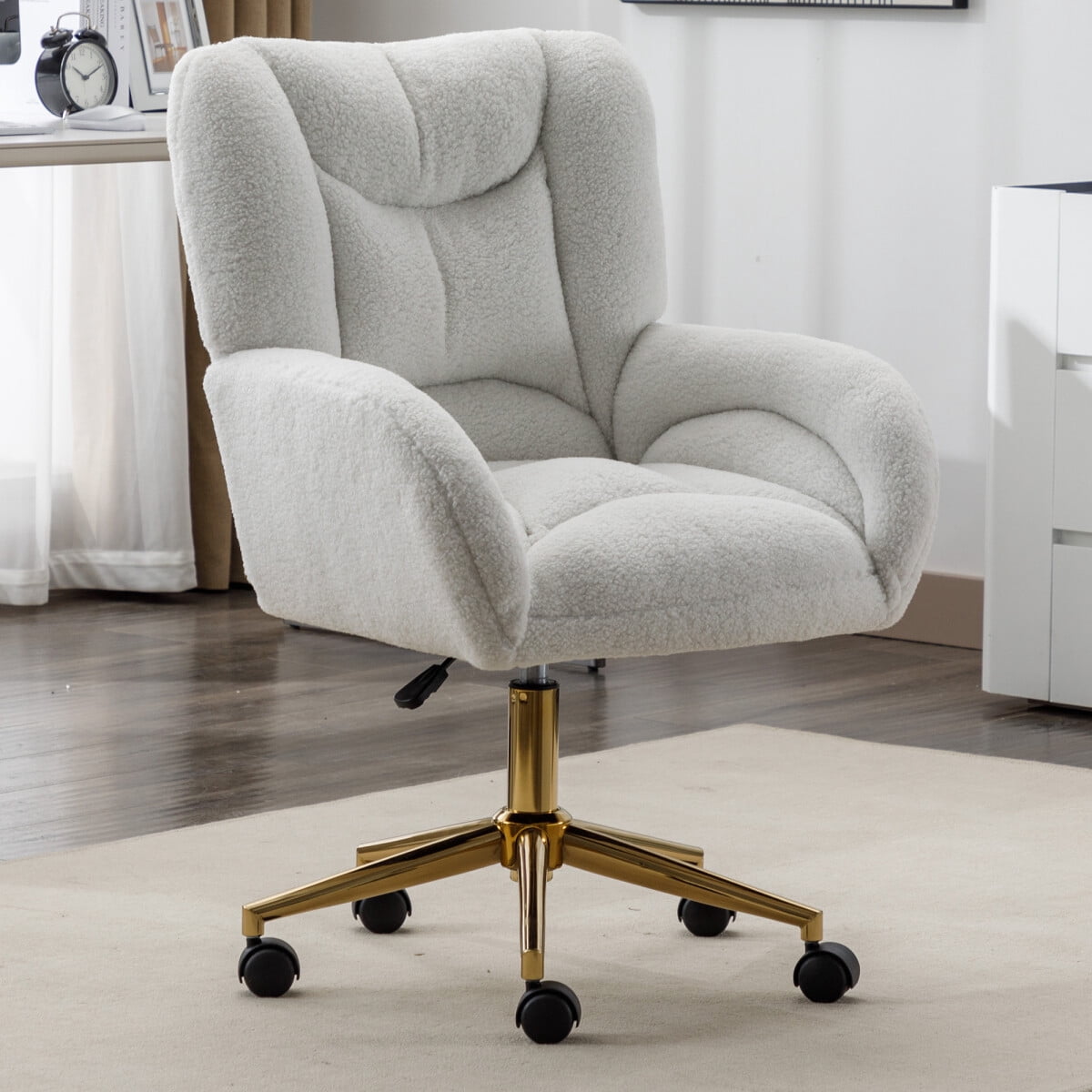 Teddy Fabric 360 Degree Rotating Home Office Chair with Swivel Wheels ...