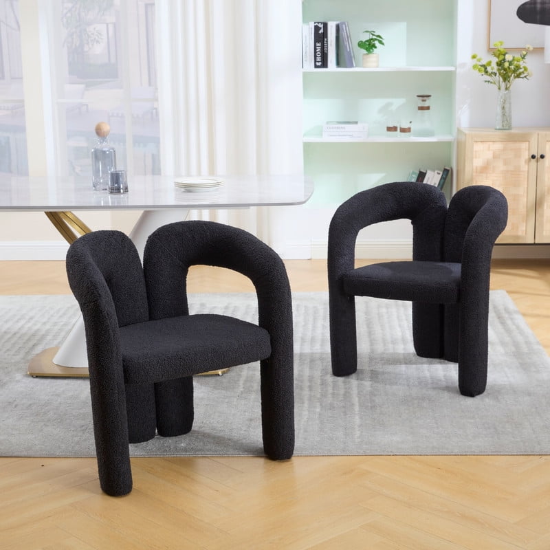 Teddy Fabric Barrel Chairs Set of 2, Plush Accent Armchairs with Round ...