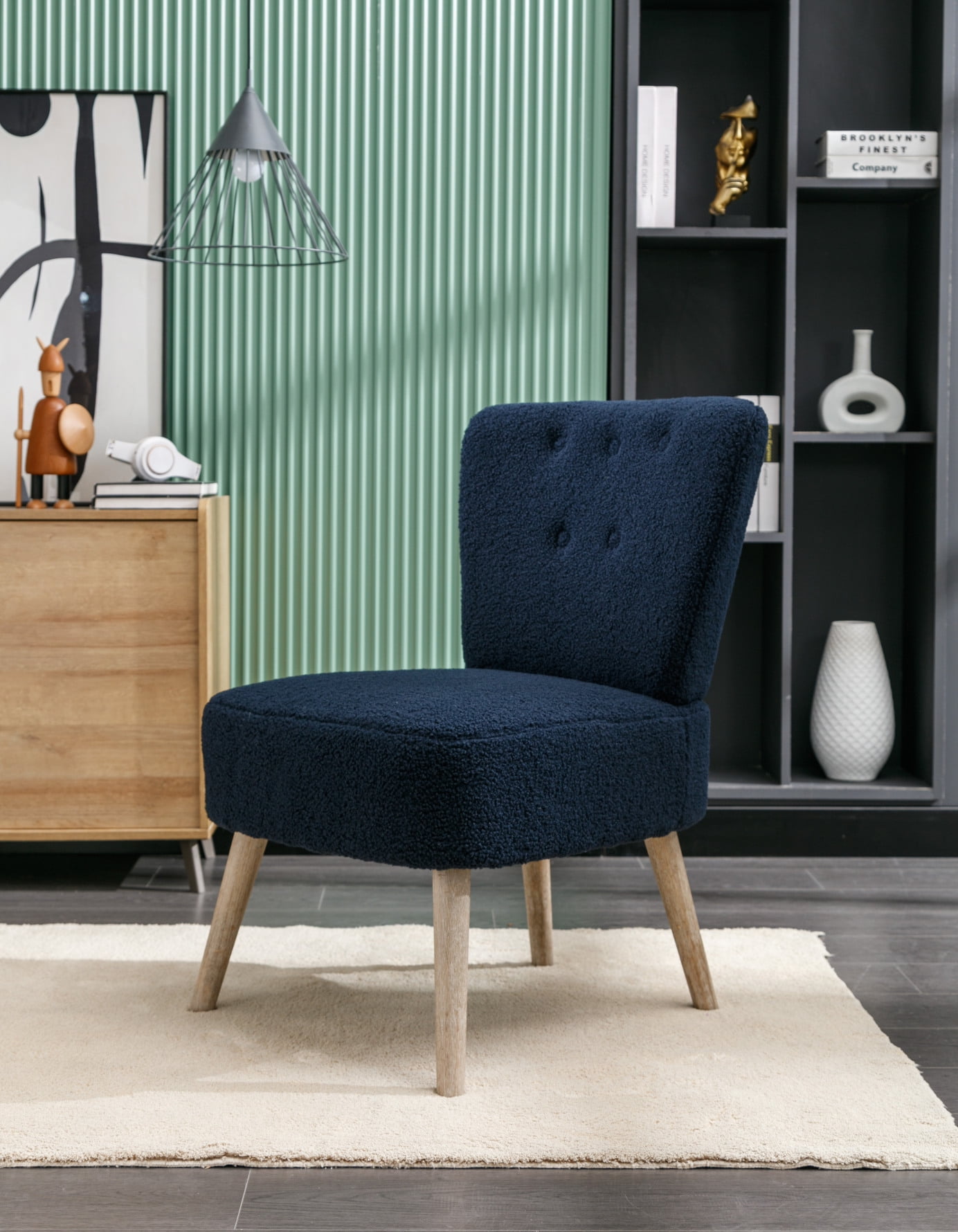 Teddy Fabric Button Accent Slipper Chair, Accent Armless Chair with ...