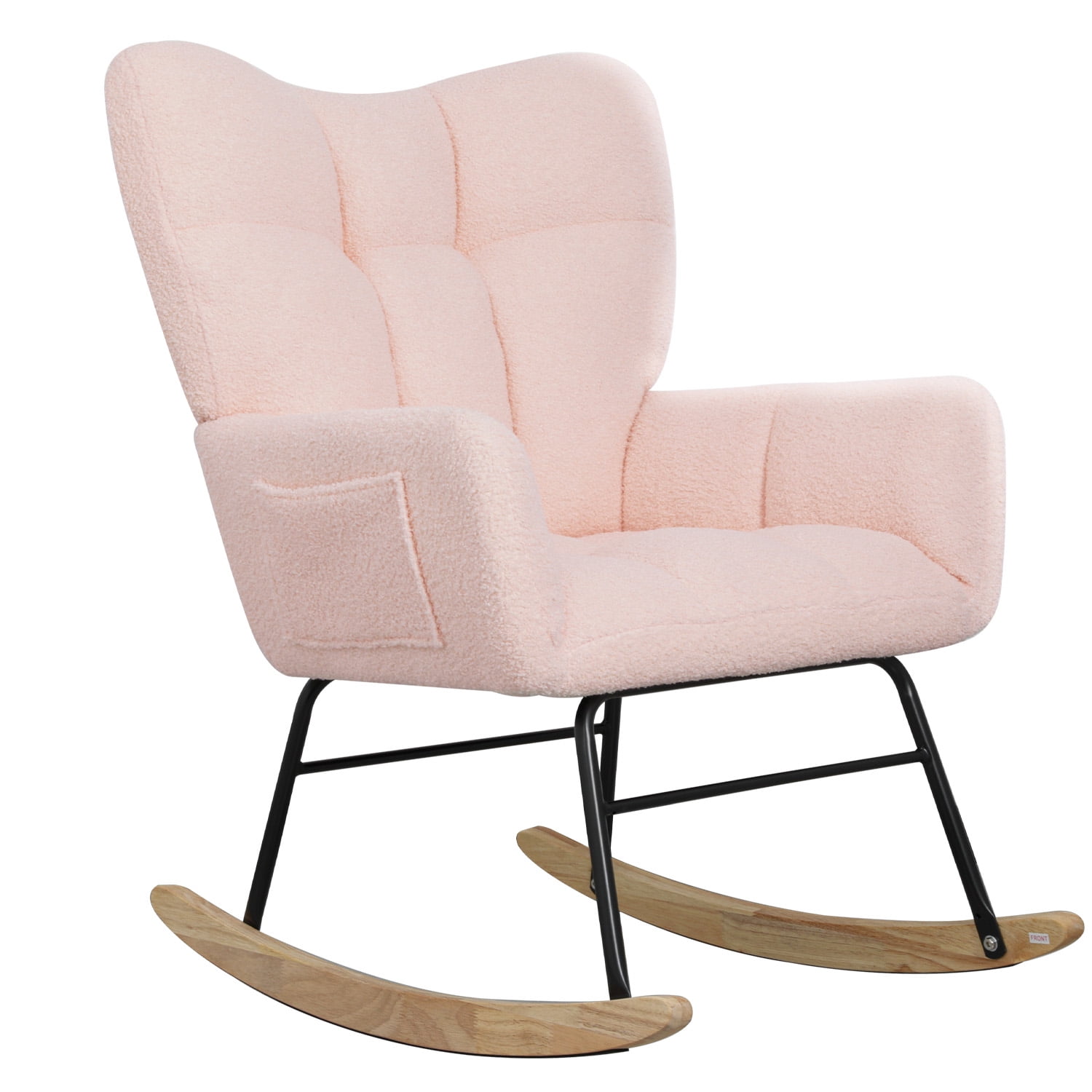 Teddy Fabric Rocking Chair, Upholstered Rocker Armchair with High ...