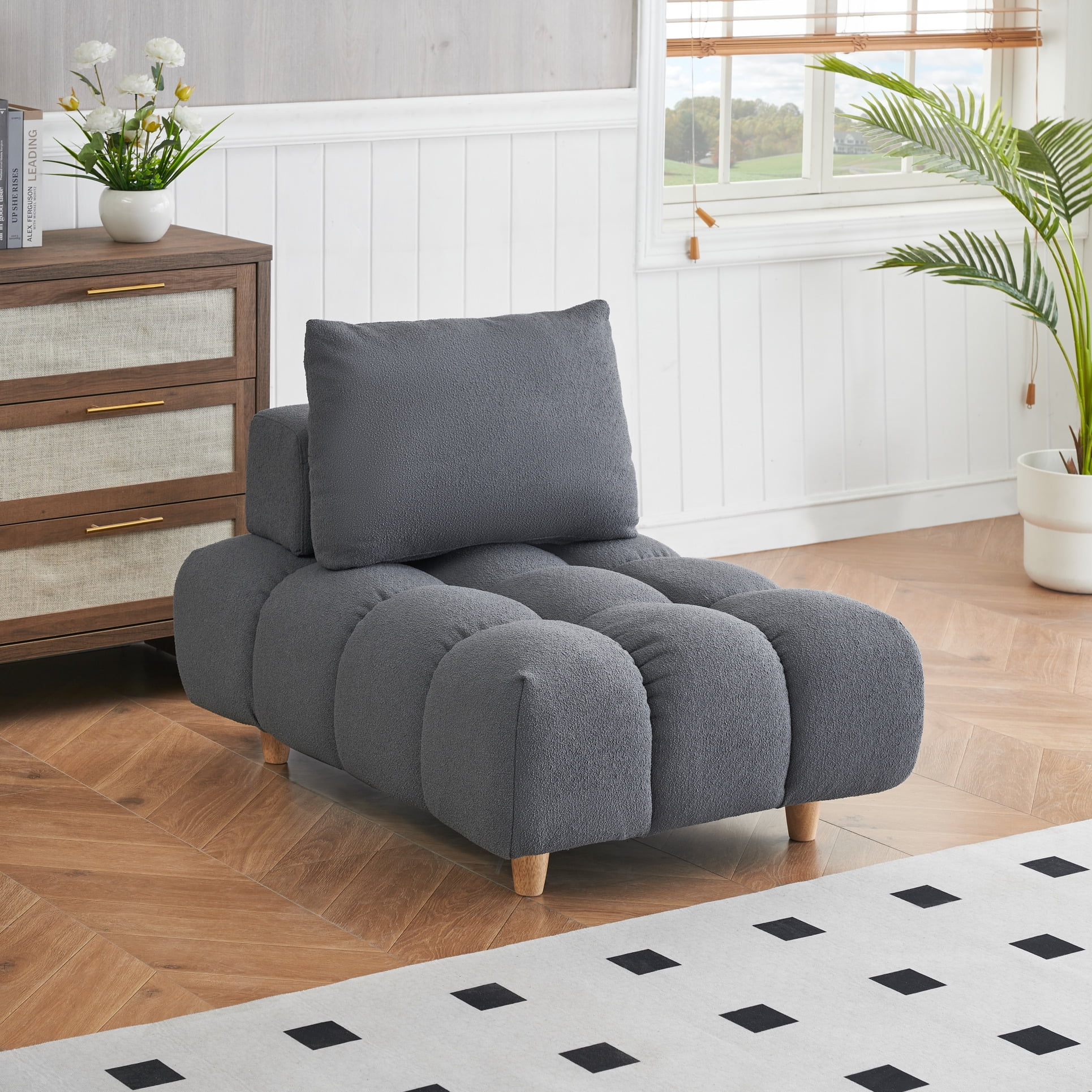 Teddy Fabric Single Sofa, Armless Floor Sofa with Spacious and ...