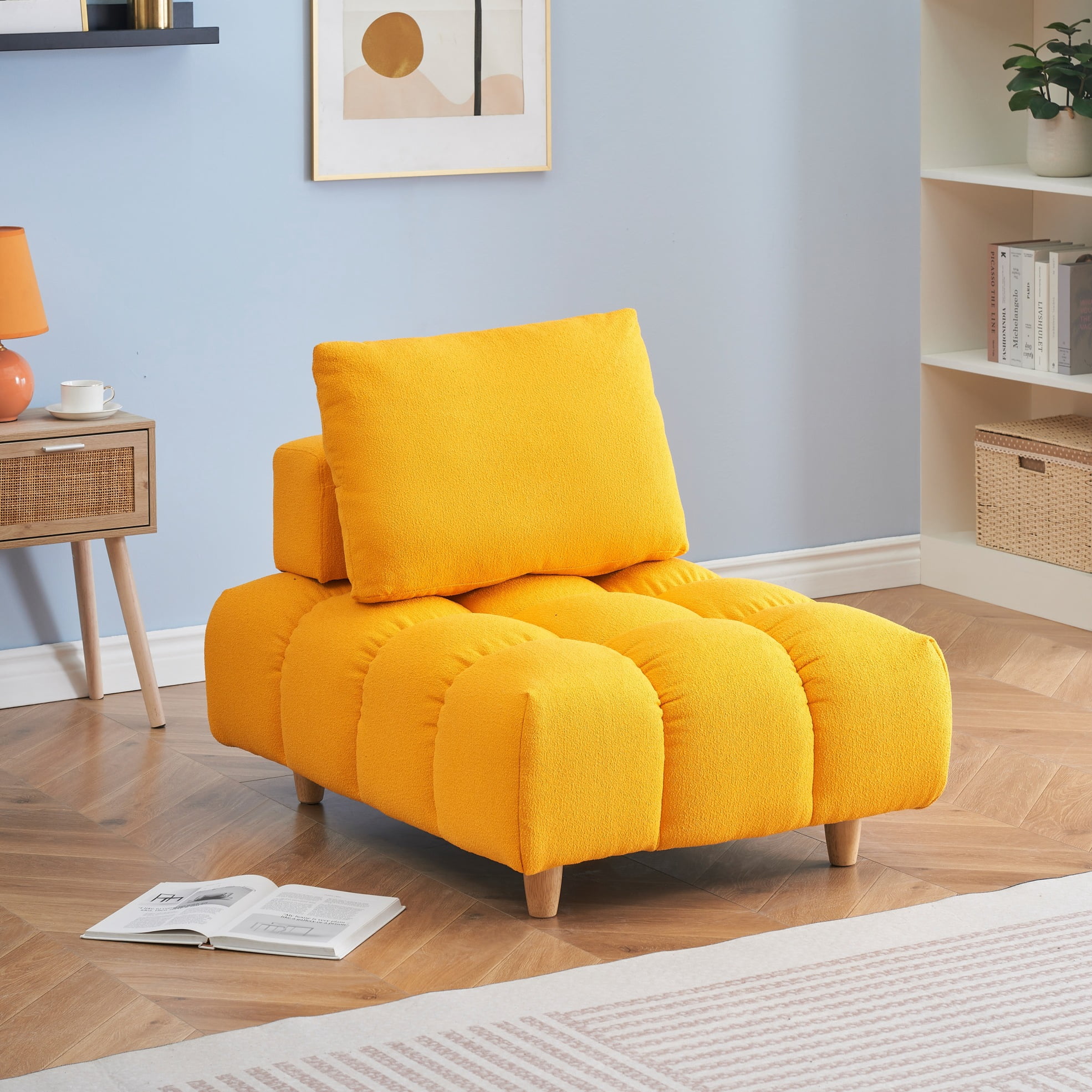 Teddy Fabric Single Sofa, Armless Floor Sofa with Spacious and ...