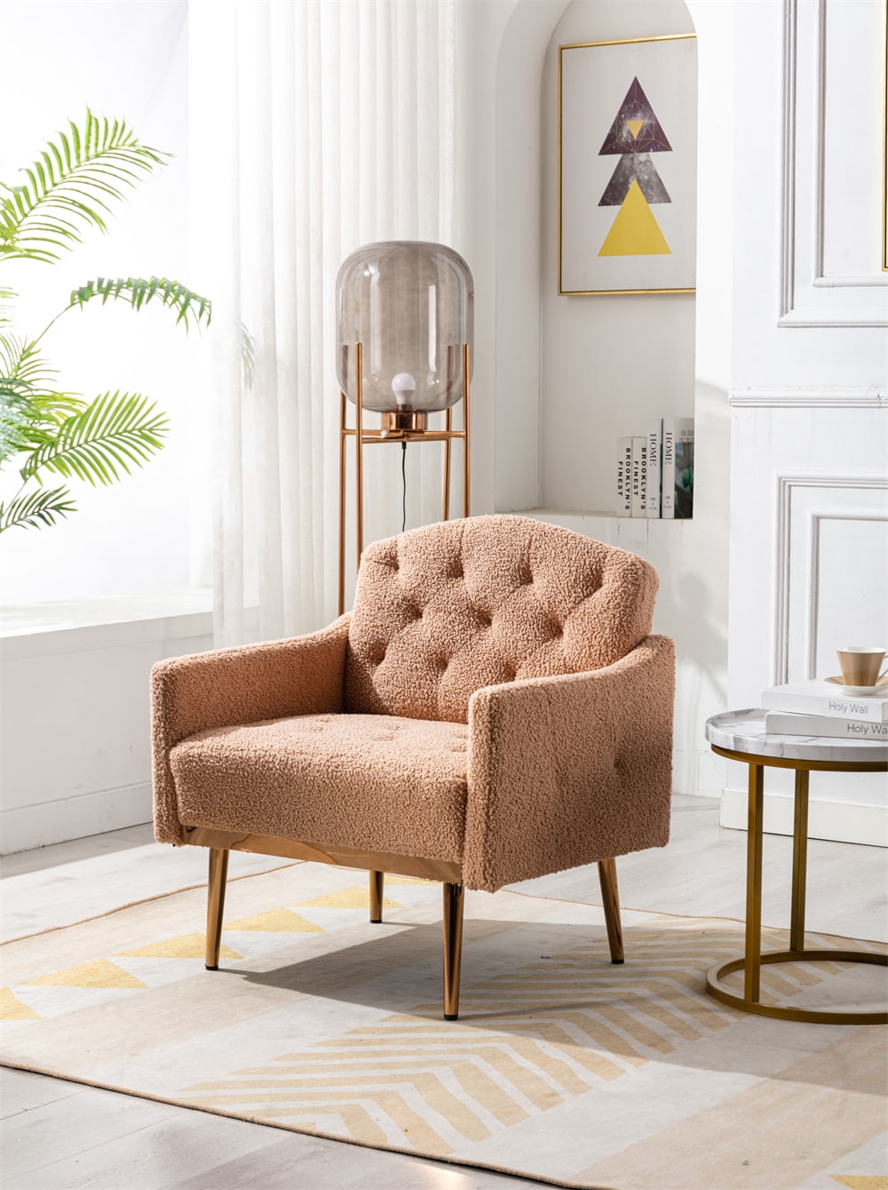 Teddy Fabric Sofa Chair, Modern Accent Chair with Rose Golden Feet ...
