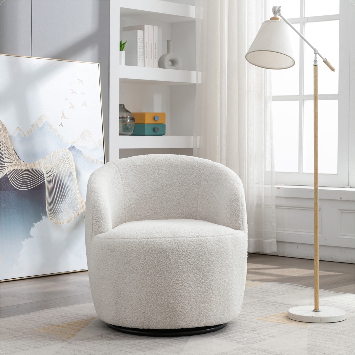 Teddy Fabric Swivel Accent Armchair Barrel Chair Ivory - Walmart.com