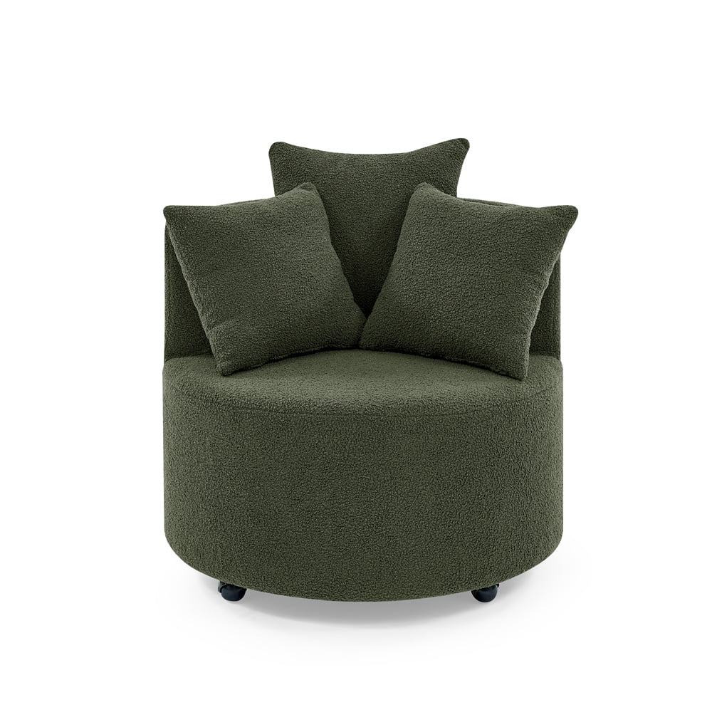 Teddy Fabric Swivel Accent Backchair, Leisure Round Chair with Movable ...