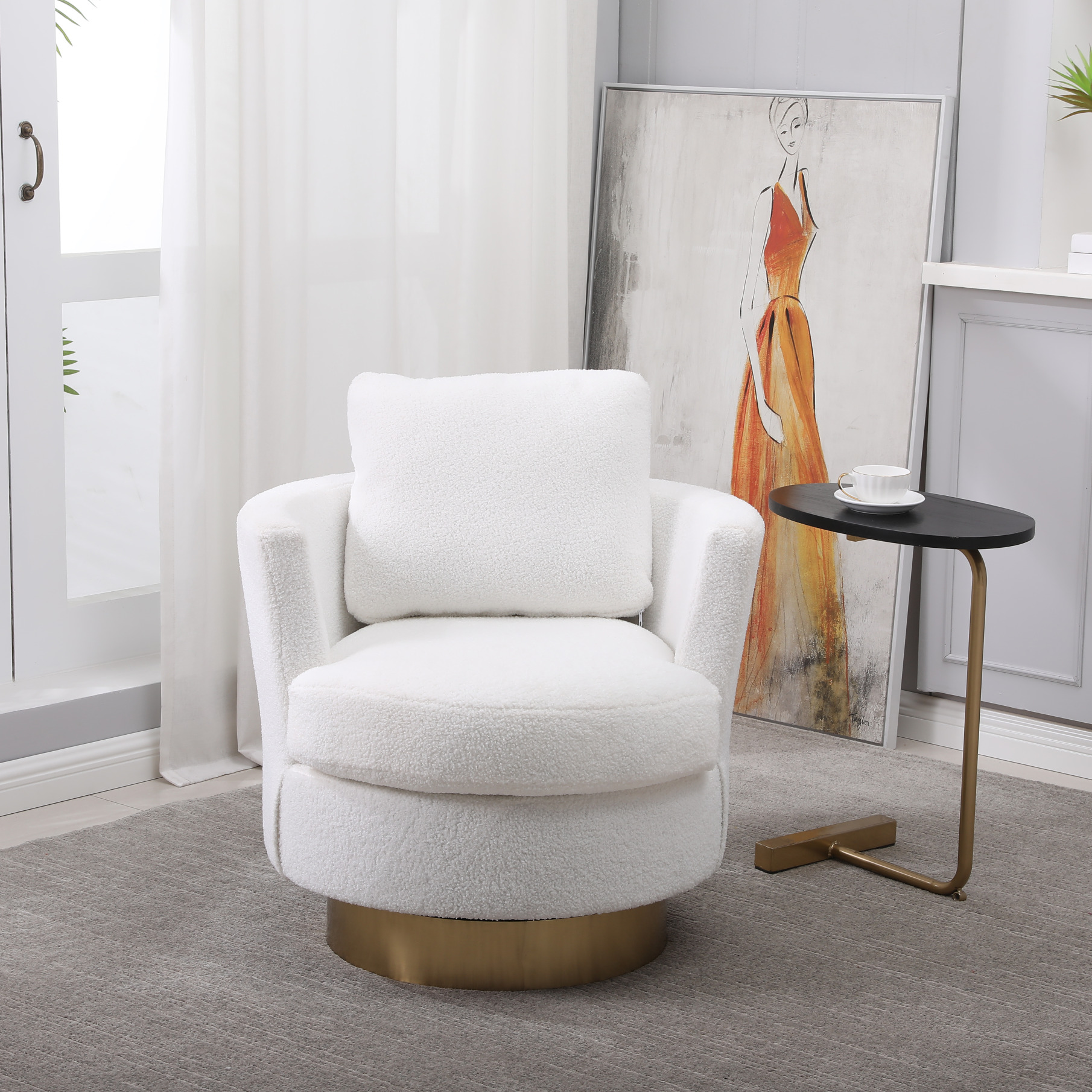 Teddy Fabric Swivel Barrel Chair with Reversible Seat Cushion and ...