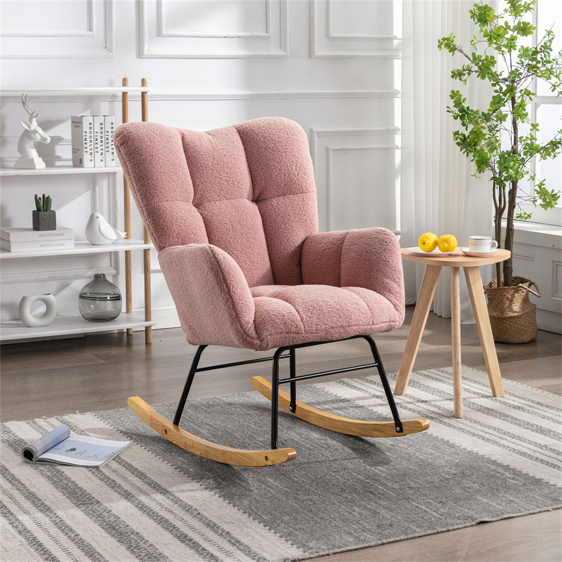 Teddy Fabric Tufted Upholstered Rocking Chair, Modern Rocking Accent ...