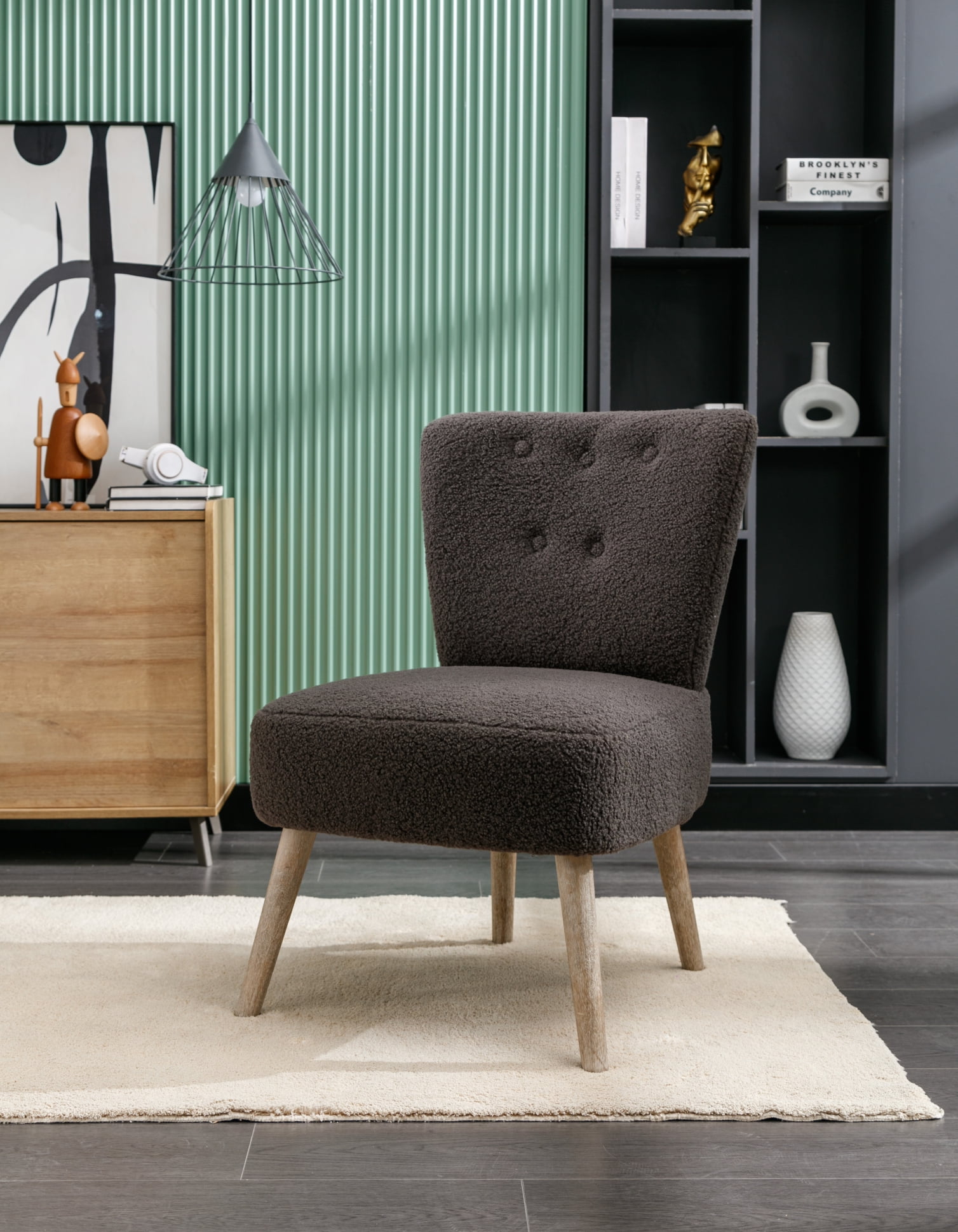 Teddy Fabric Upholstered Slipper Chair, Modern Accent Chair With Wooden ...