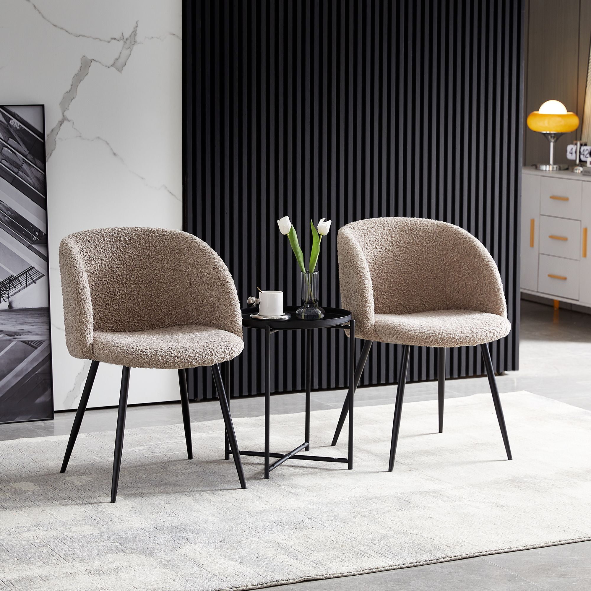 Teddy Faux Fur Dining Chairs, Modern Dining Chair with Wooden Color ...