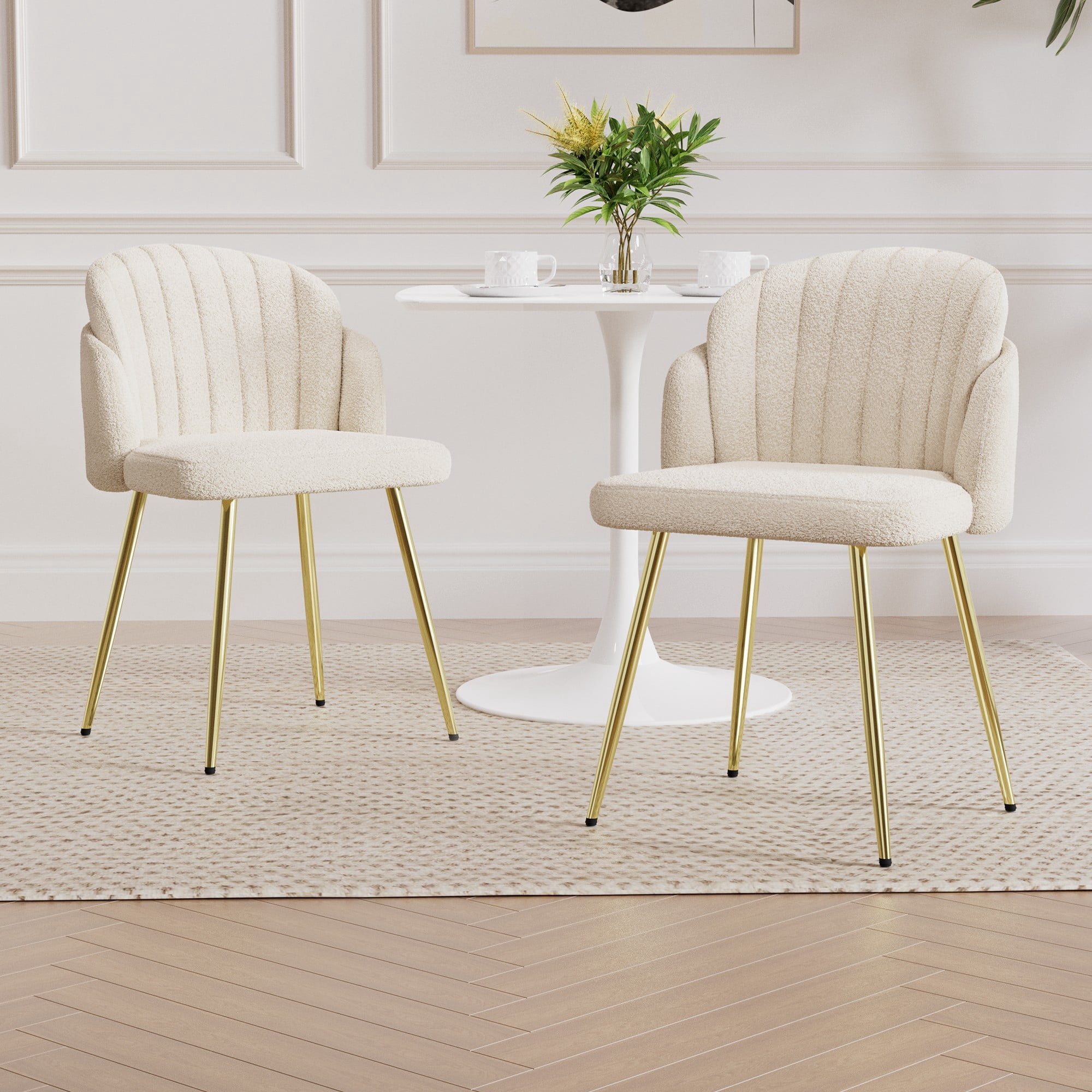 Teddy Fleece Dressing Chair, Modern Dining Chair with Golden Metal Legs ...
