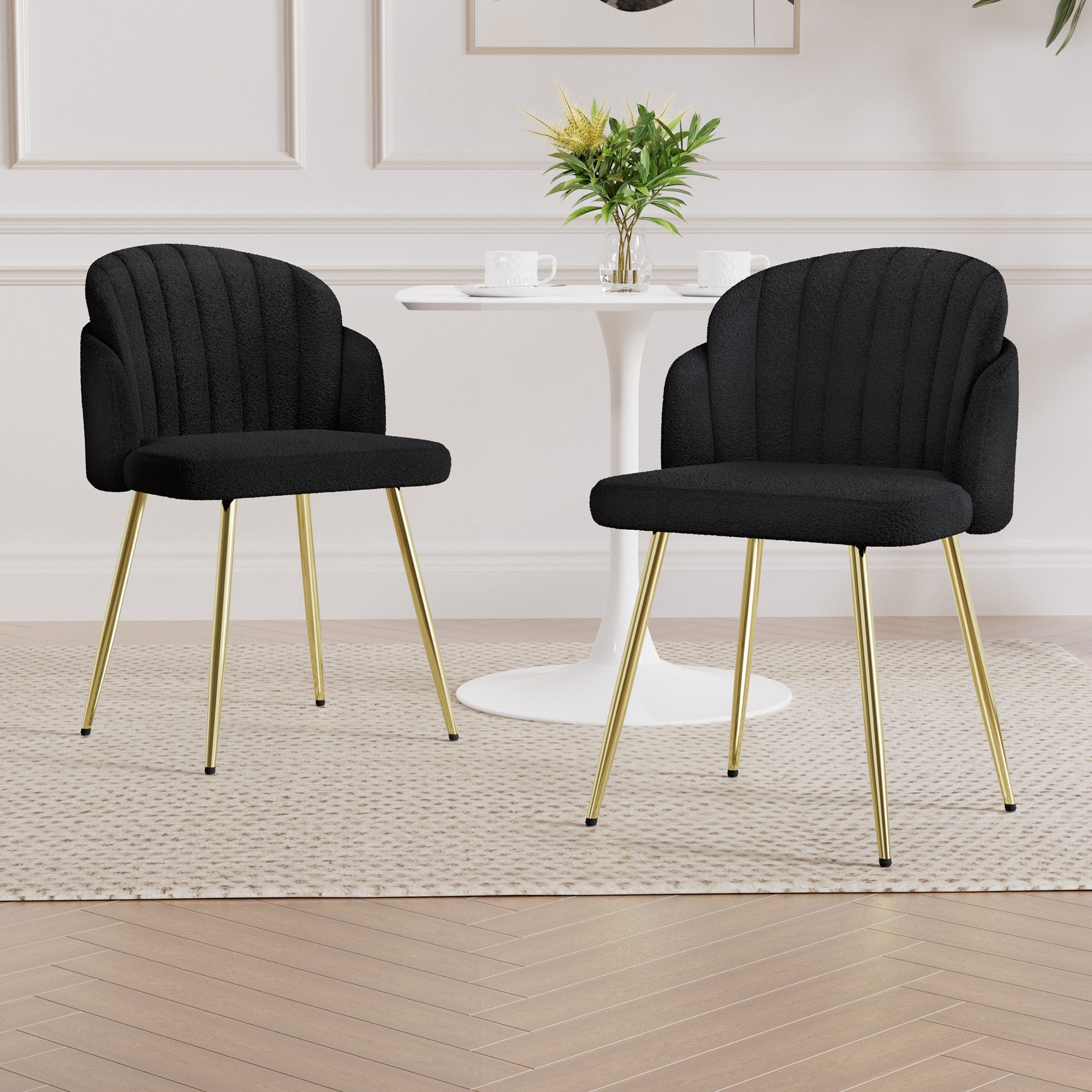 Teddy Fleece Dressing Chair, Modern Dining Chair with Golden Metal Legs ...