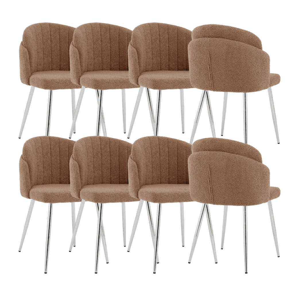 Teddy Fleece Dressing Chair, Modern Dining Chair with Silver Metal Legs ...