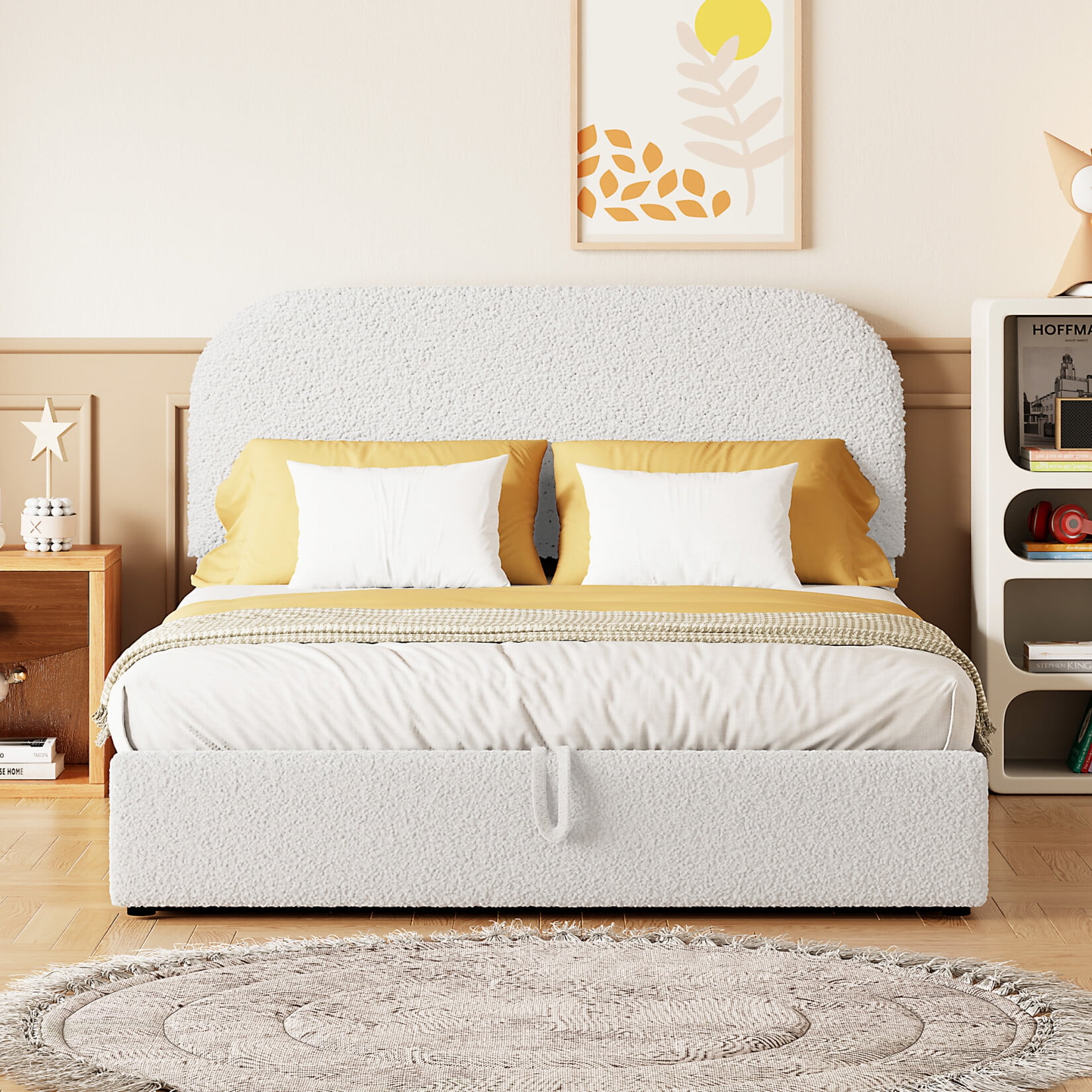 Teddy Fleece Full Size Upholstered Platform Bed with Hydraulic Storage ...