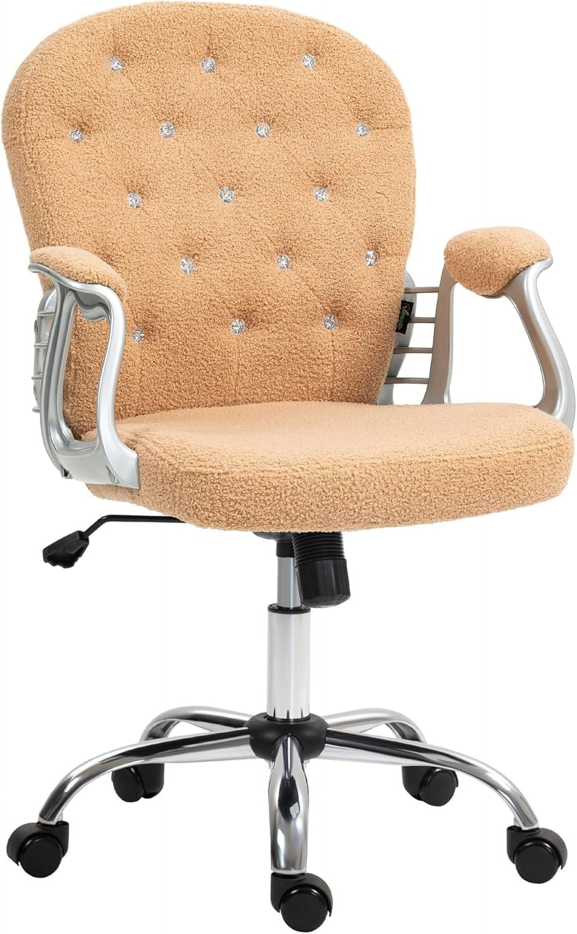 Teddy Fleece Home Office Chair, Button Tufted Desk Chair with Padded ...
