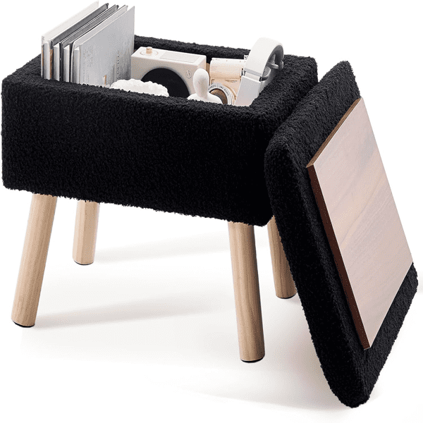 Teddy Fleece Storage Stool, Rectangular Ottoman with Hidden Compartment ...