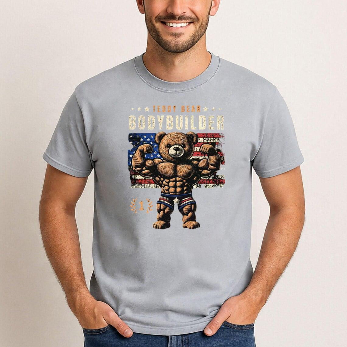 Teddy Lifts T-shirt with Bodybuilder Bear and Gym Humor Style, for men ...