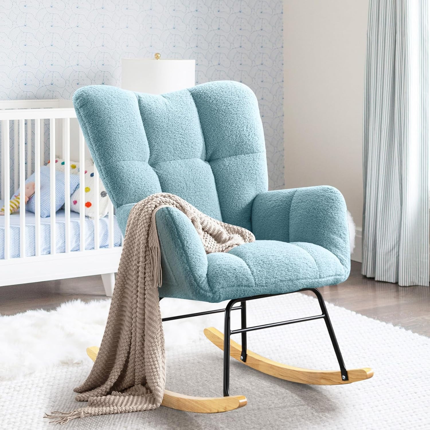 Teddy Rocking Chair Nursery 2 Side Pocket Accent Glider Baby Rocking ...