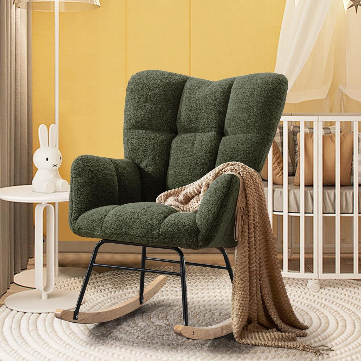 Teddy Rocking Chair Nursery Small Glider Chairs with 2 Side Pocket and ...