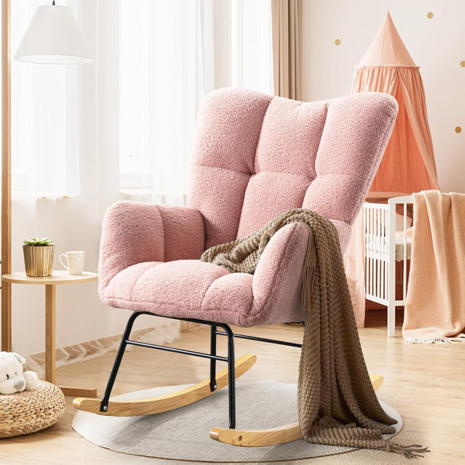 Teddy Rocking Chair Nursery Small Glider Chairs with 2 Side Pocket and ...