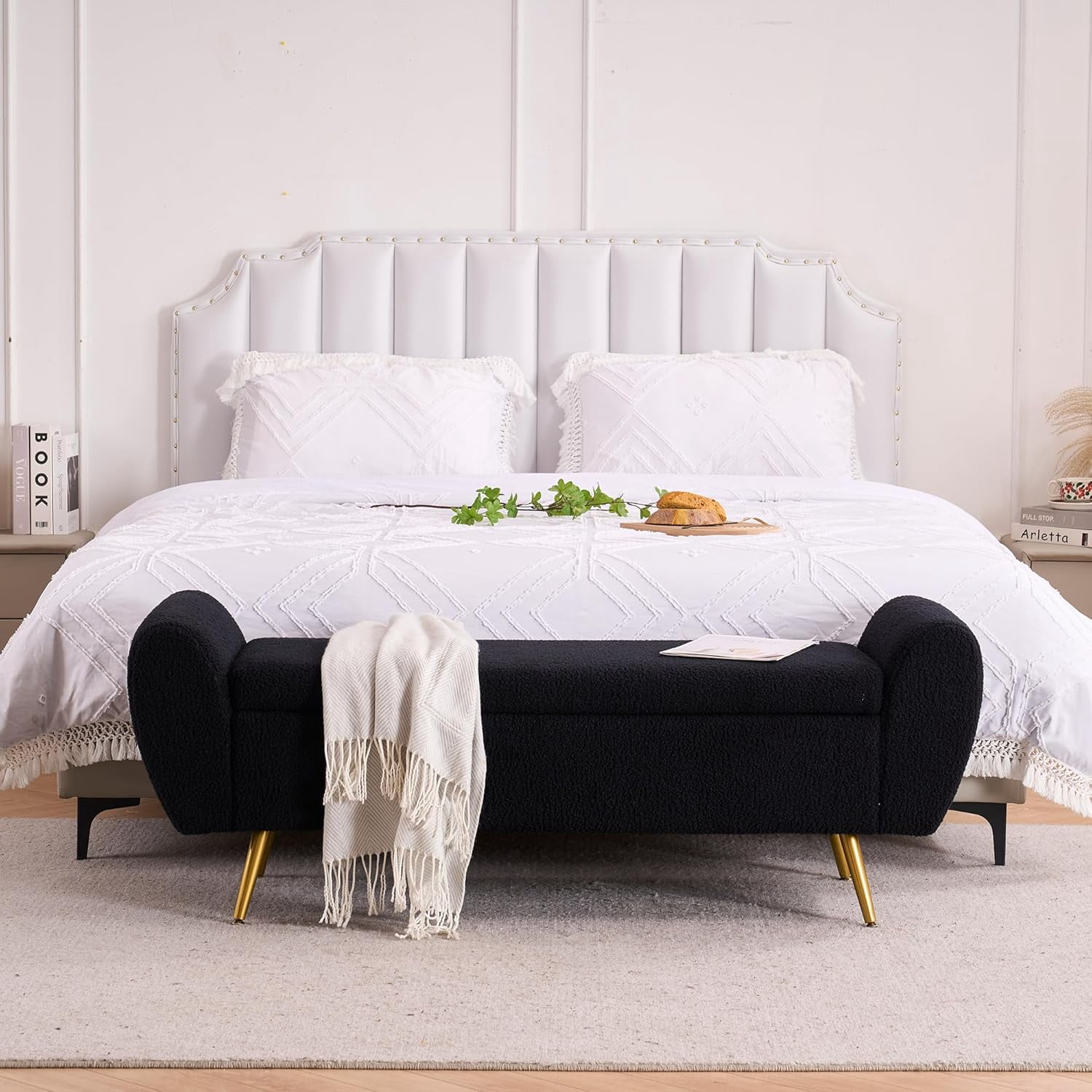 Teddy Storage Bench for Bedroom, 57" Extra Long Boucle Bench for King ...