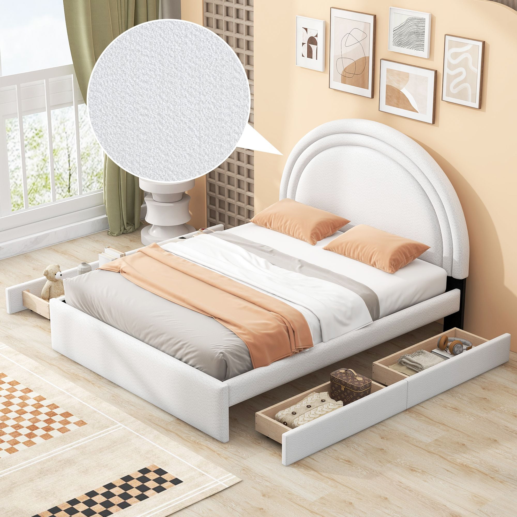 Teddy Storage Upholstered Platform Bed Mattress Foundation with Four ...