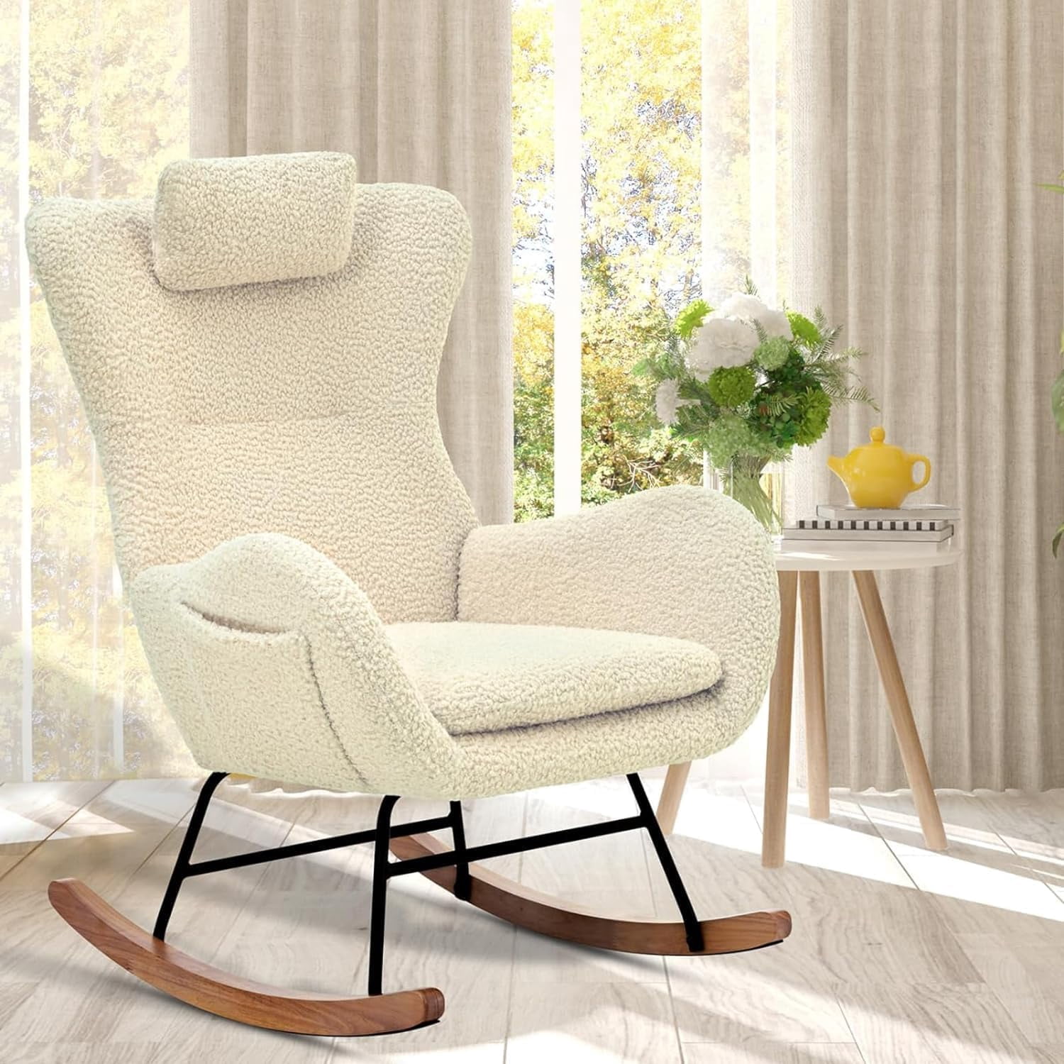 Teddy Upholstered Nursery Rocking Chair, Rocking Chair with Organizer ...