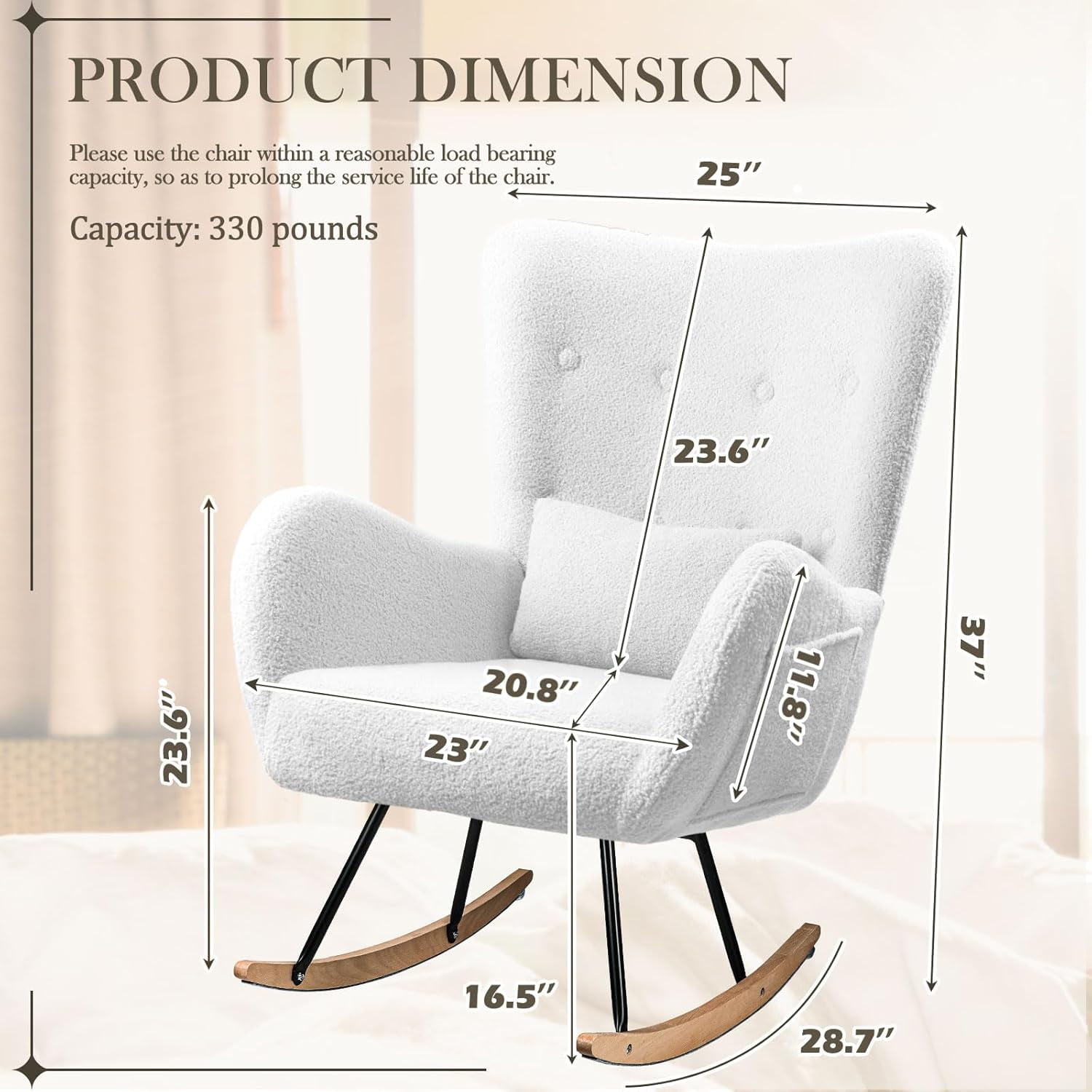 Teddy Upholstered Rocking Chair, Indoor Glider with High Backrest ...