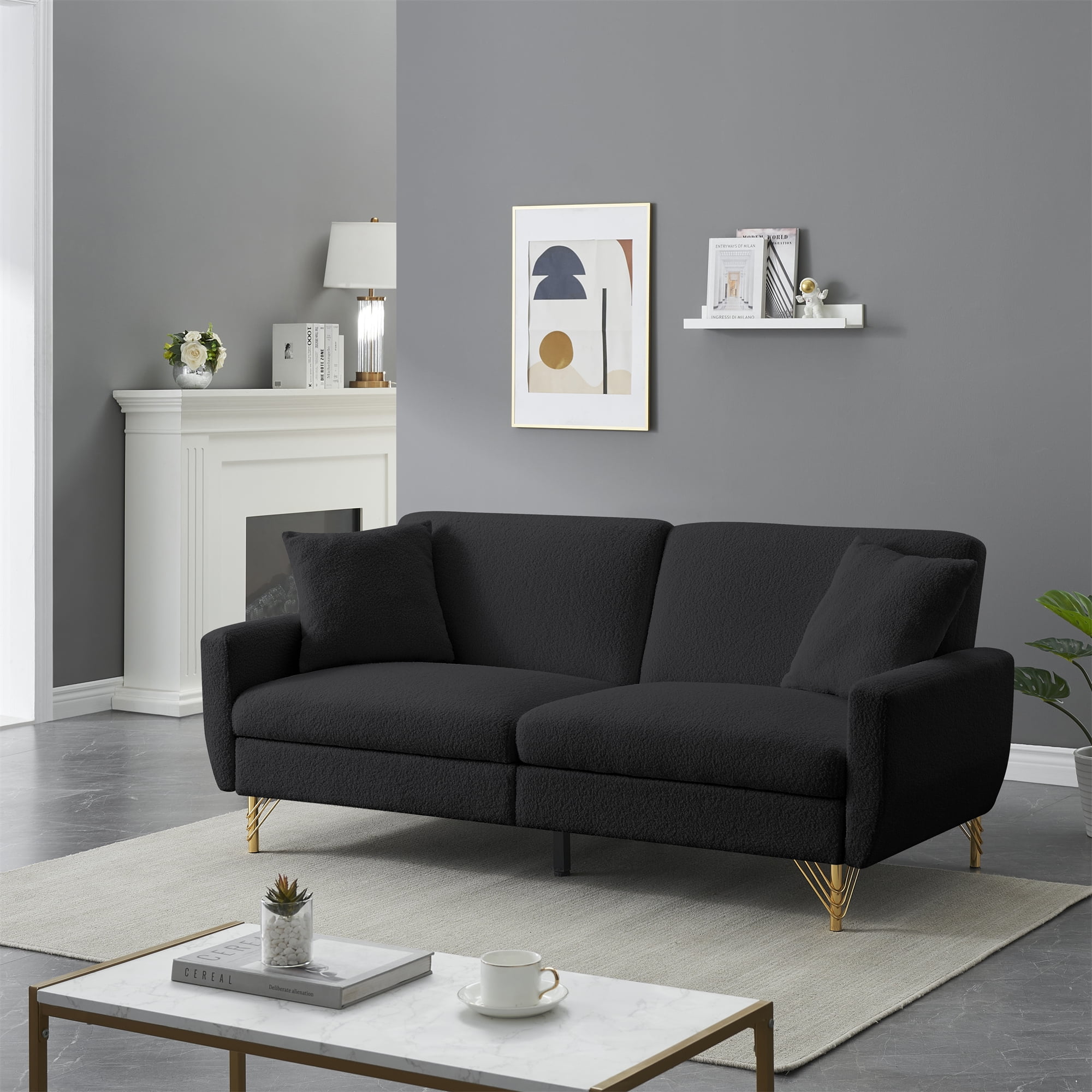 Teddy Velvet Futon Sofa Bed with Storage, 74.41" Convertible Futon ...