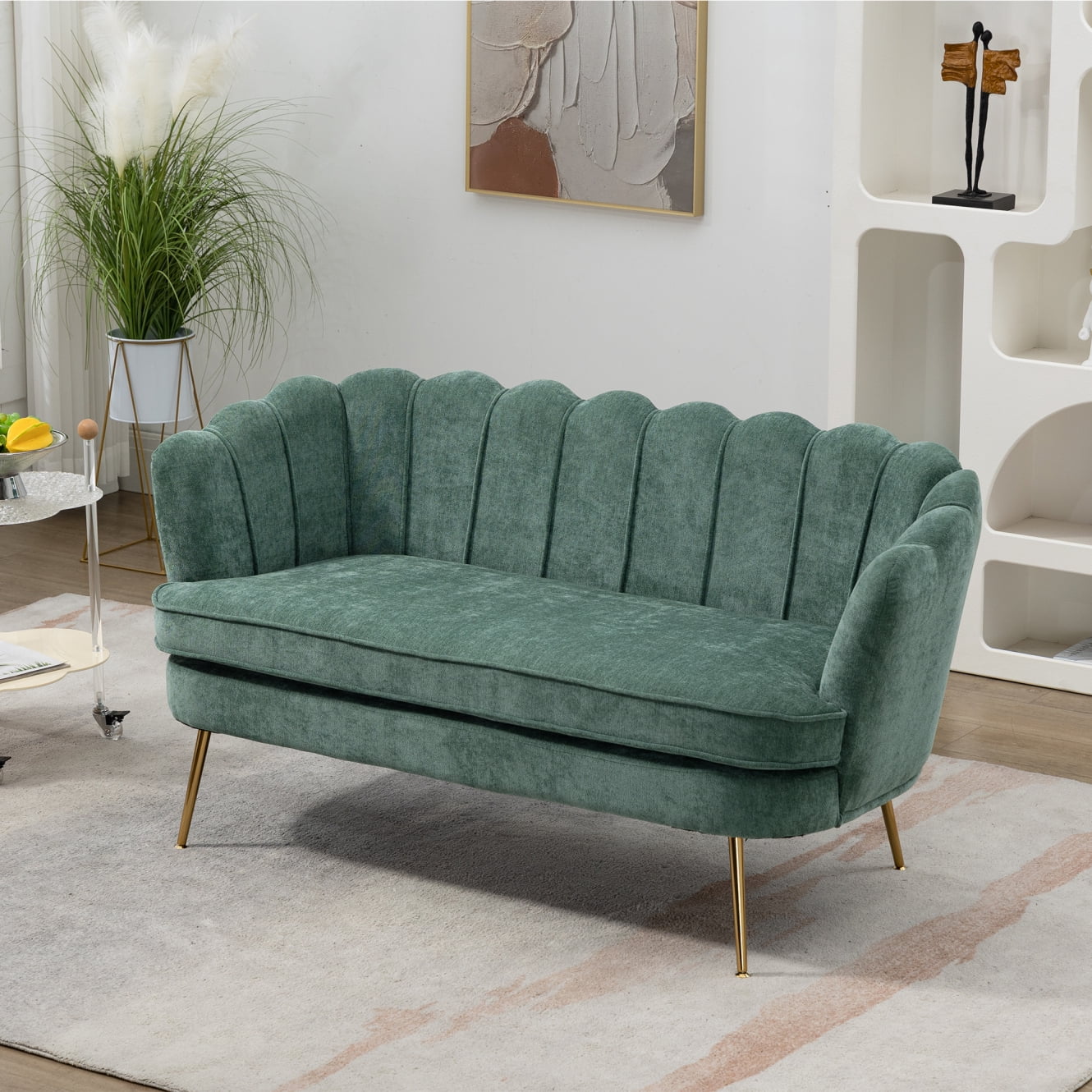 Teddy Velvet Loveseat, 59" Accent Upholstered Settee with Channel ...