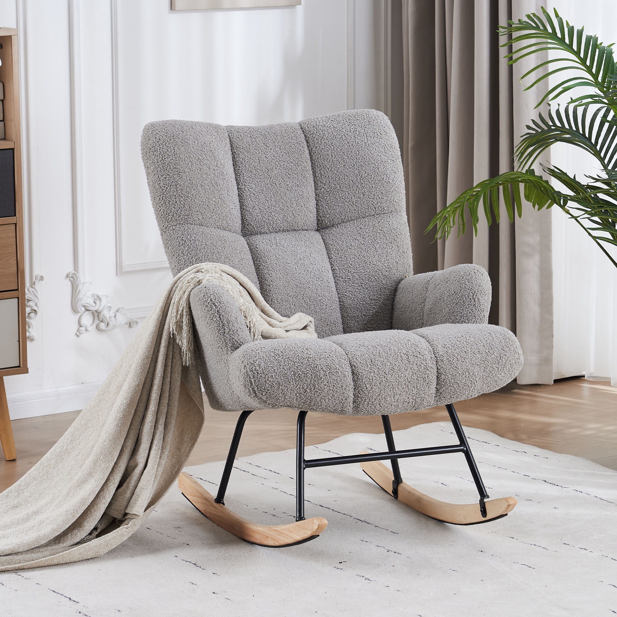 Teddy Velvet Upholstered Nursery Rocking Chair, Modern Indoor Fabric ...