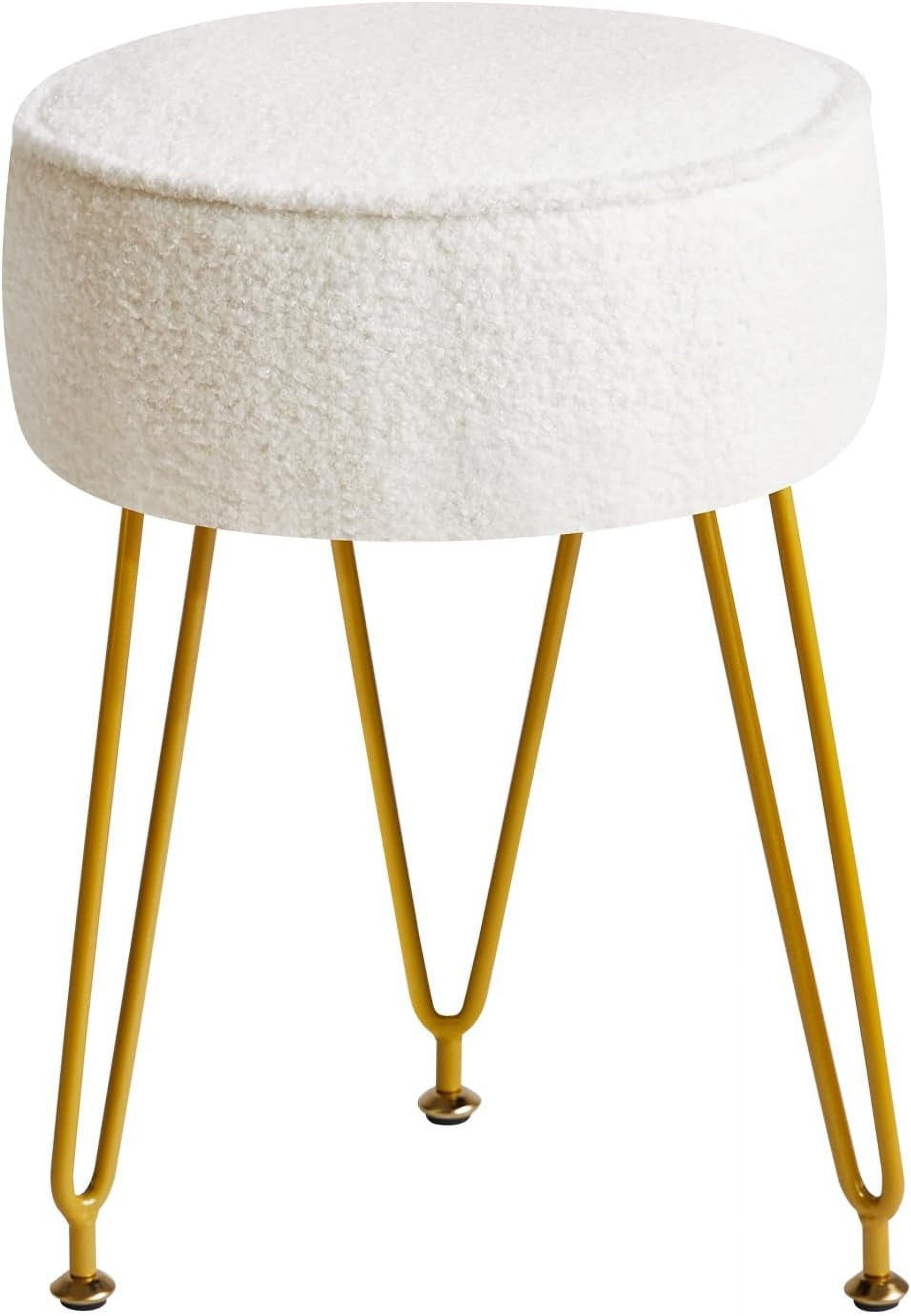Teddy Velvet Round Footrest Stool Ottoman, Makeup Vanity Stool Side ...
