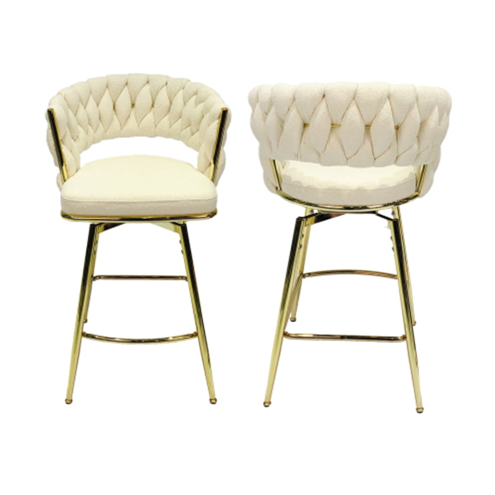 Teddy Velvet Woven Bar Stool Set of 2,Golden Legs Kitchen Island Chairs ...