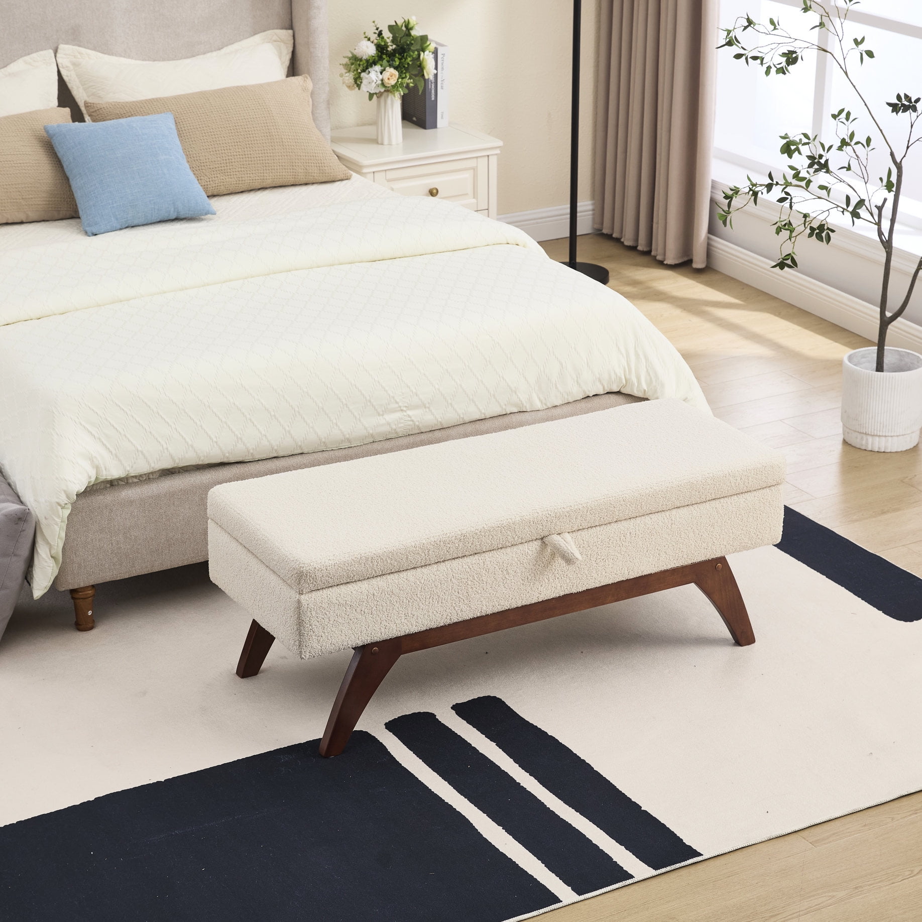 Teddy Wool Bed Stool with Storage | Relax Leg Muscles, Place Bedroom ...