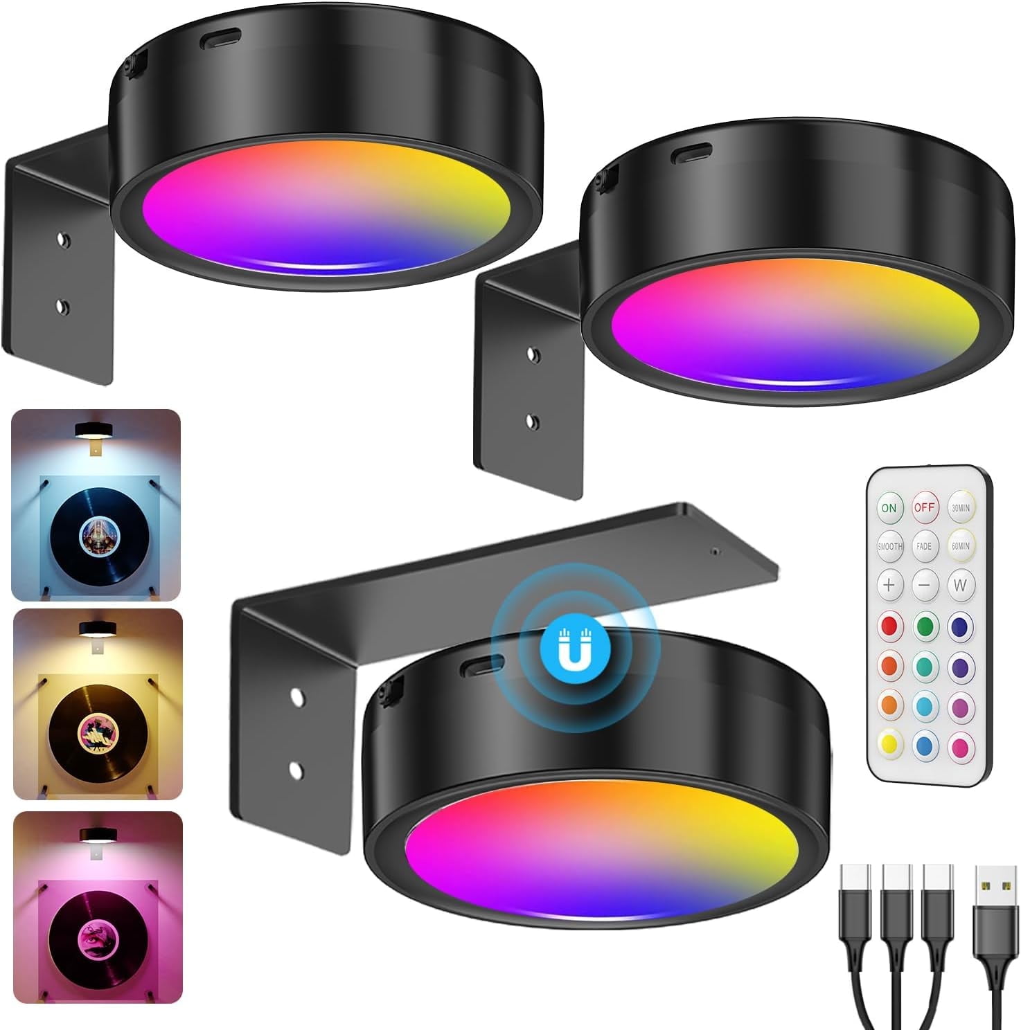 Tedmos 3 Pack Black Rechargeable Picture Lights for Wall Lighting ...