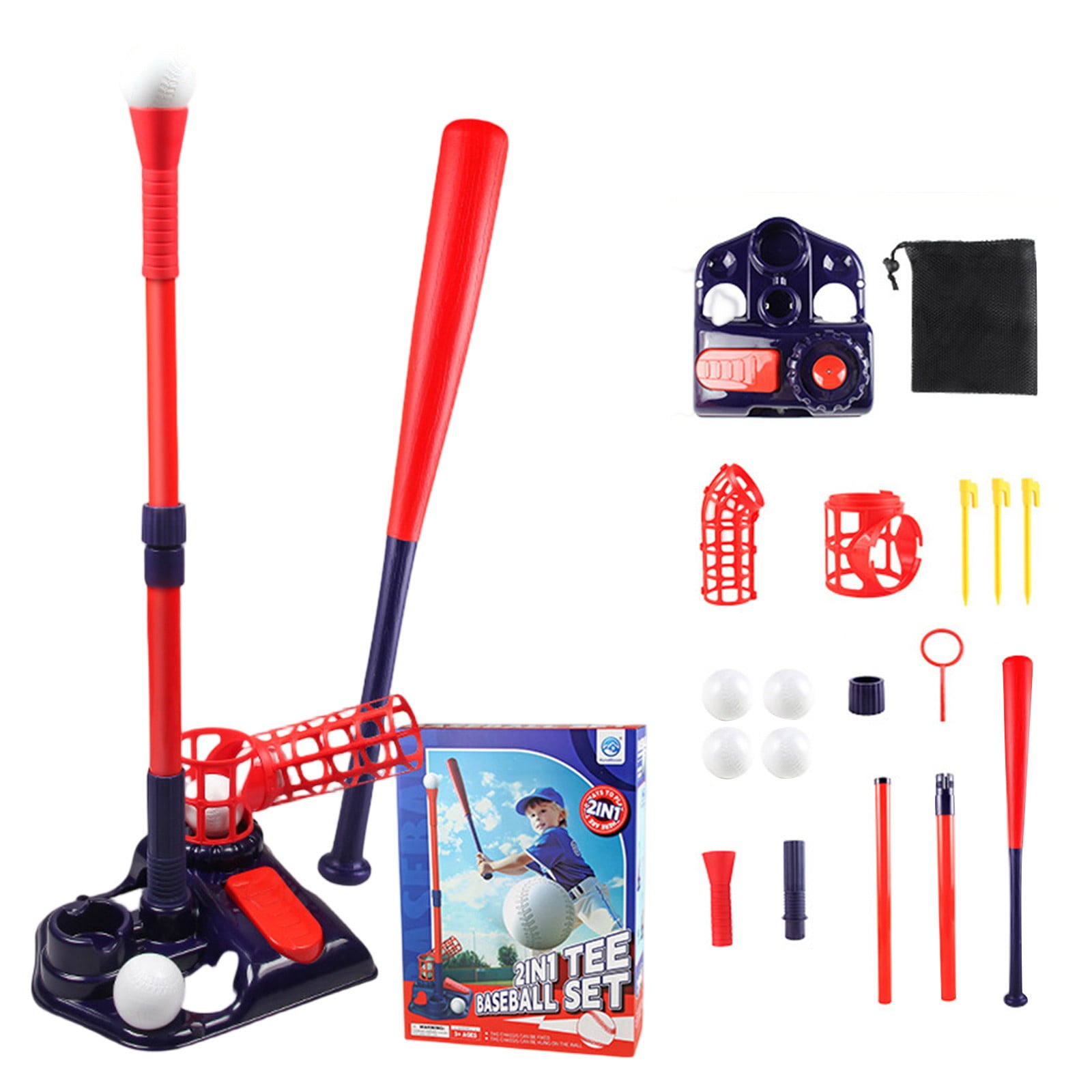 Tee Ball Set for Kids with Pitching Machine, Retractable Baseball Toy ...
