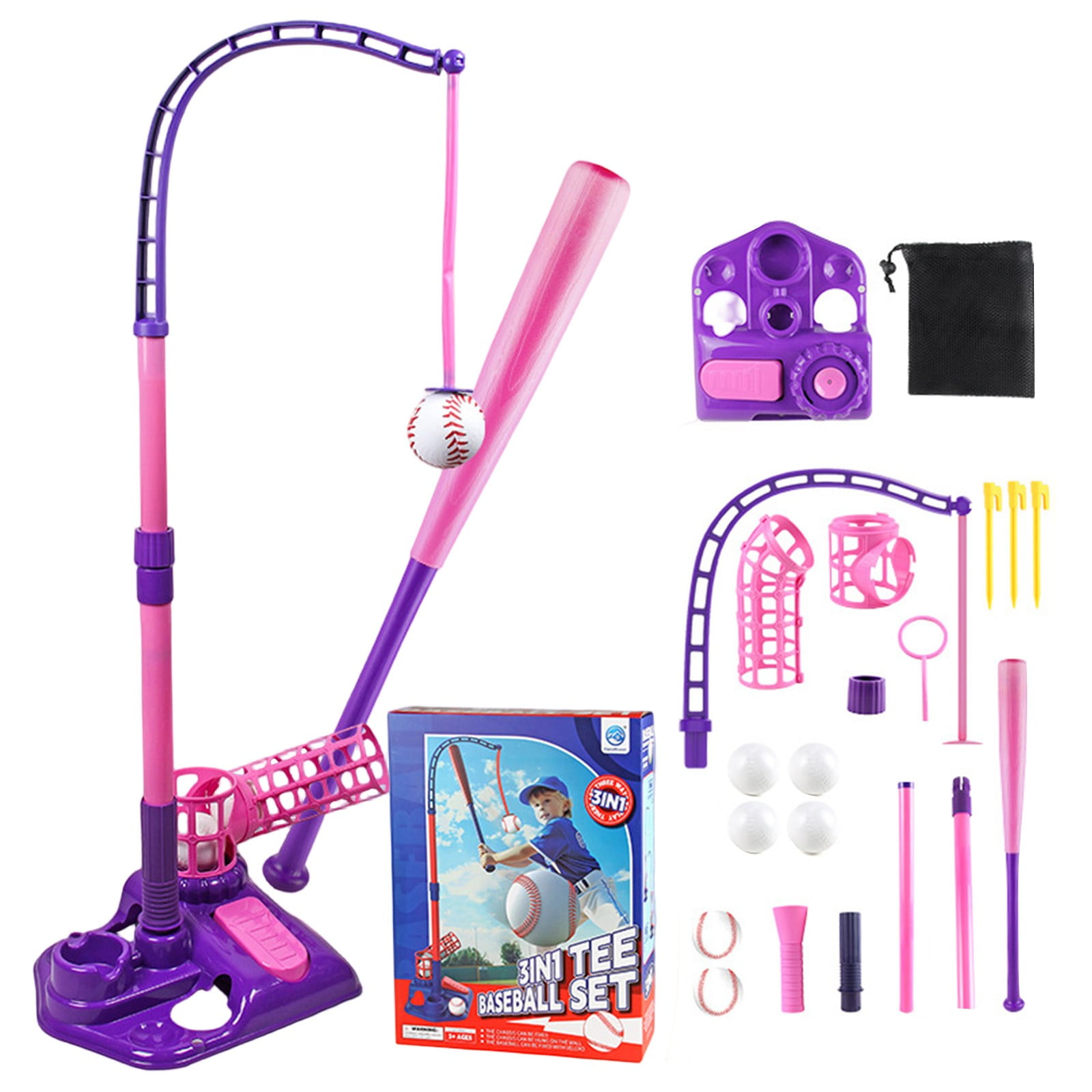 Tee Ball Set for Kids with Pitching Machine, Retractable Baseball Toy ...