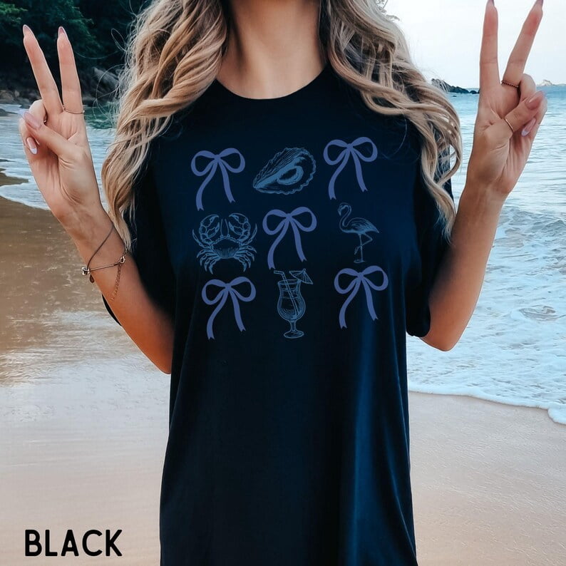 Tee Clo Coquette Summer Vibes T-Shirt, Crab Oyster Top, Retro Summer ...