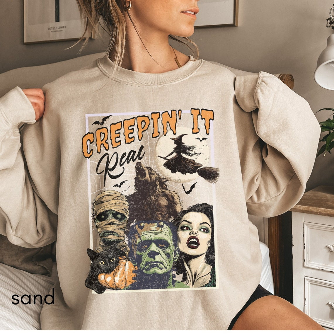 Tee Clo Horror Movie Sweatshirt Retro Monster Graphic Gothic Witch Cozy ...